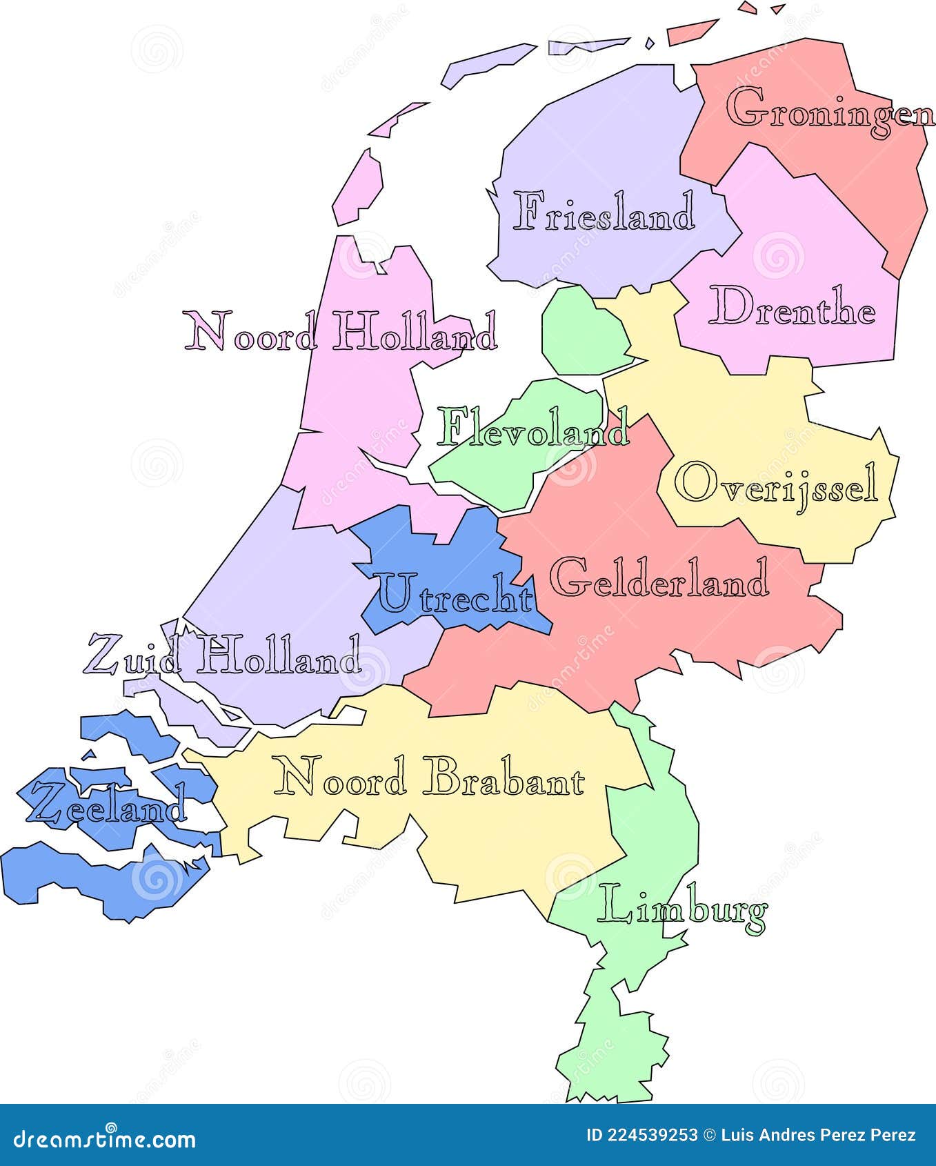 Map of the Netherlands Holland To Study with Outline and Names Vector ...