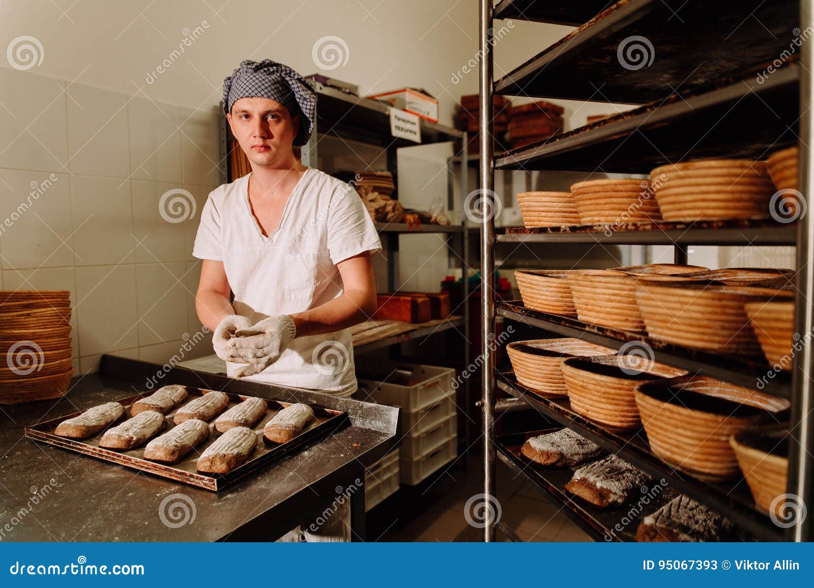 Proving Dough of Bran in Basket. Private Bakery. Production Bread Stock ...