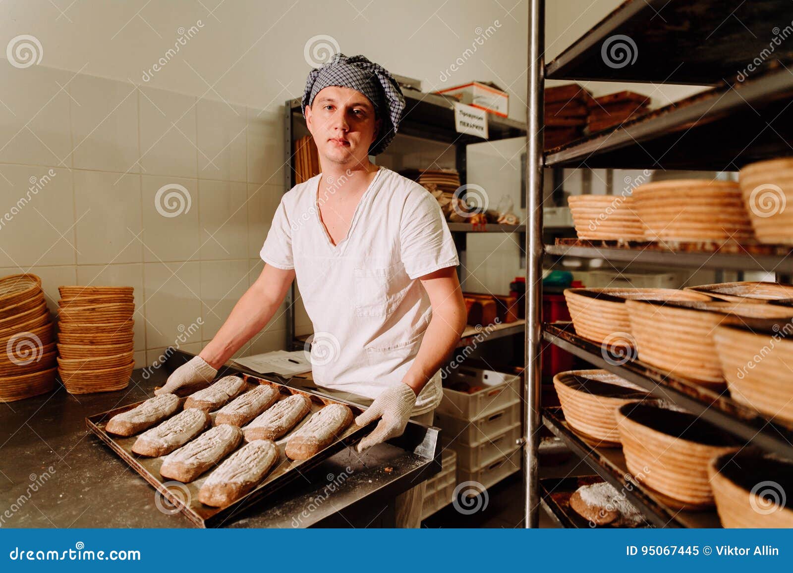 Proving Dough of Bran in Basket. Private Bakery. Production Bread Stock ...