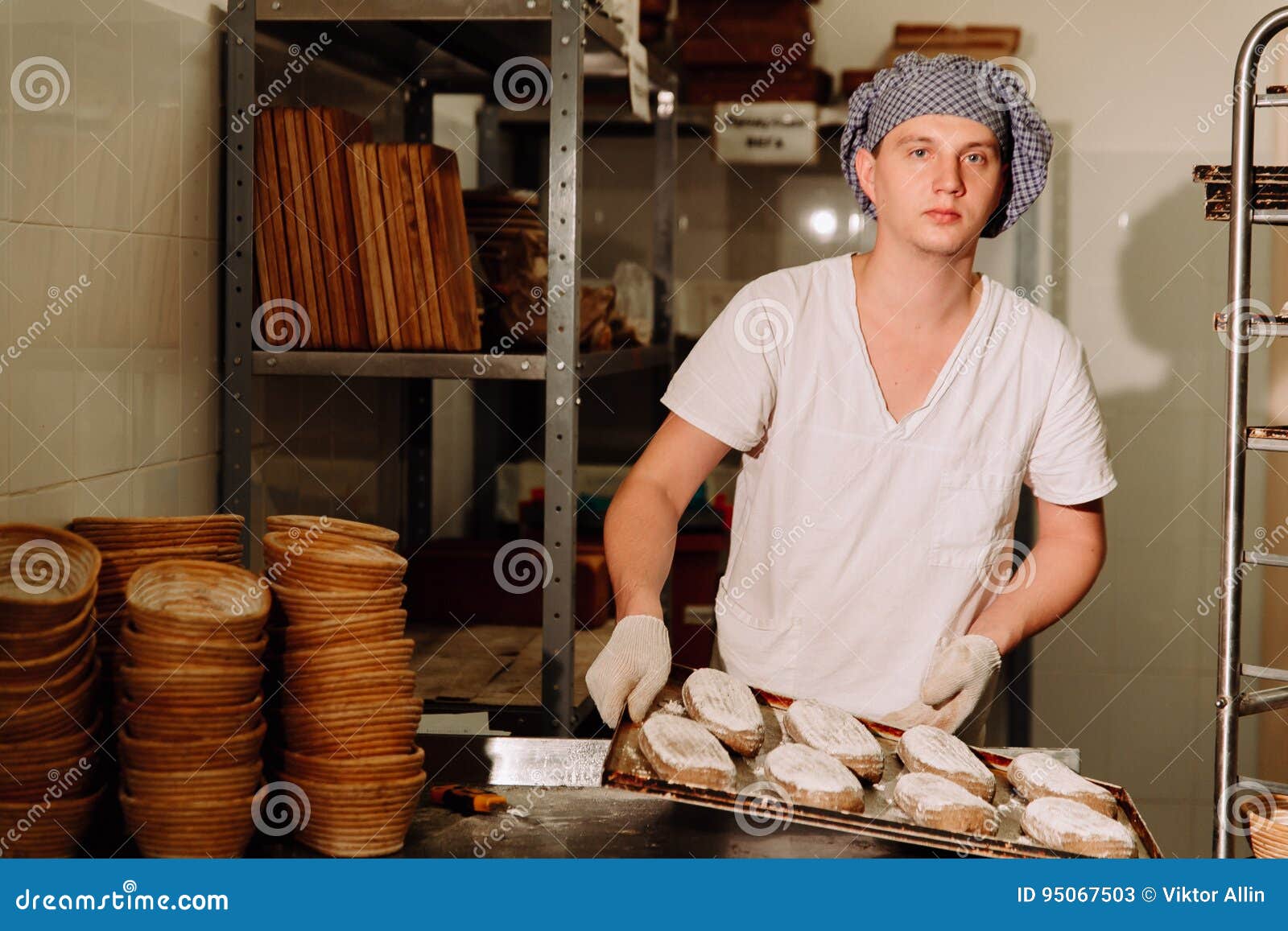 Proving Dough of Bran in Basket. Private Bakery. Production Bread Stock ...