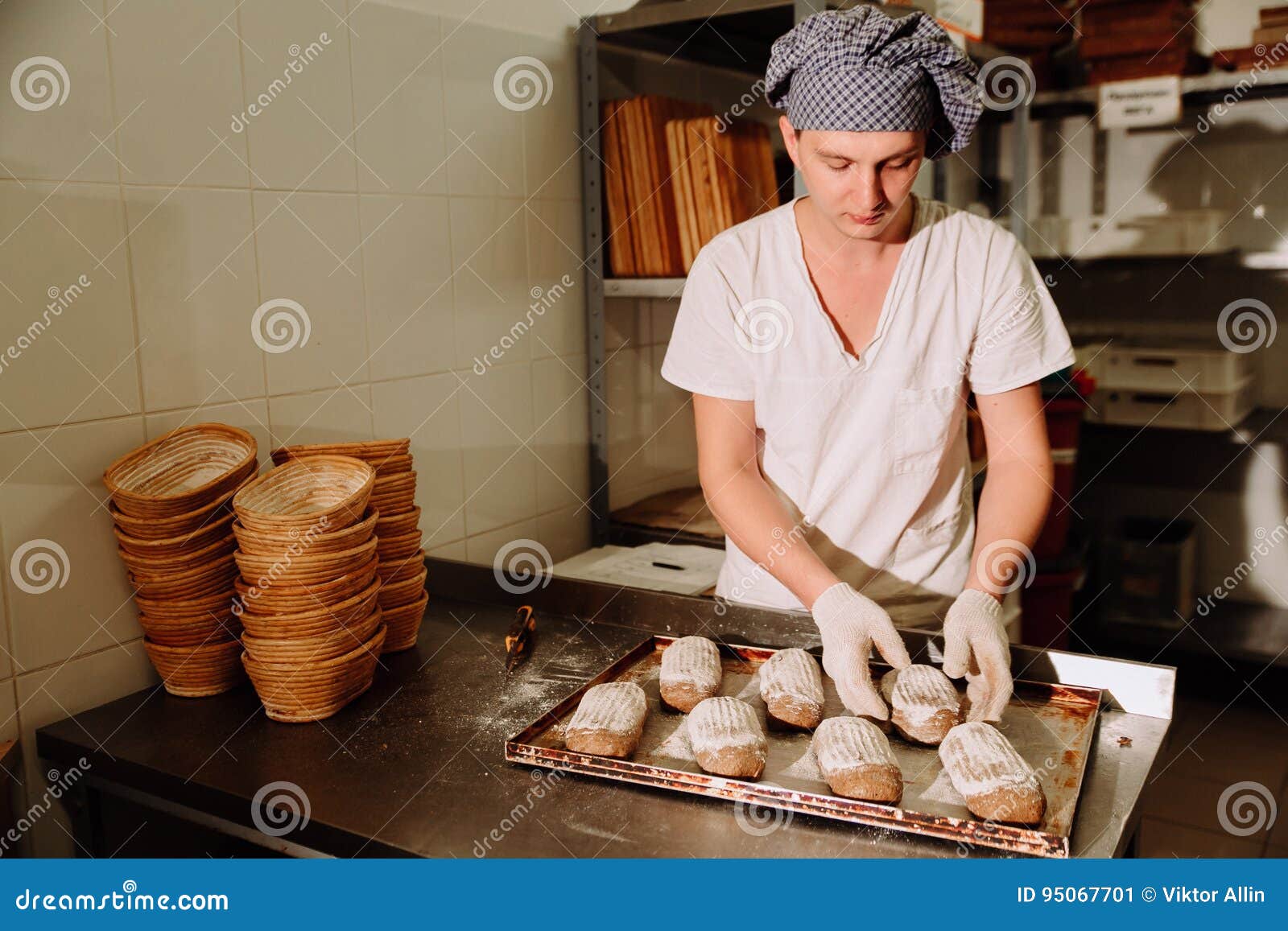 Proving Dough of Bran in Basket. Private Bakery. Production Bread Stock ...