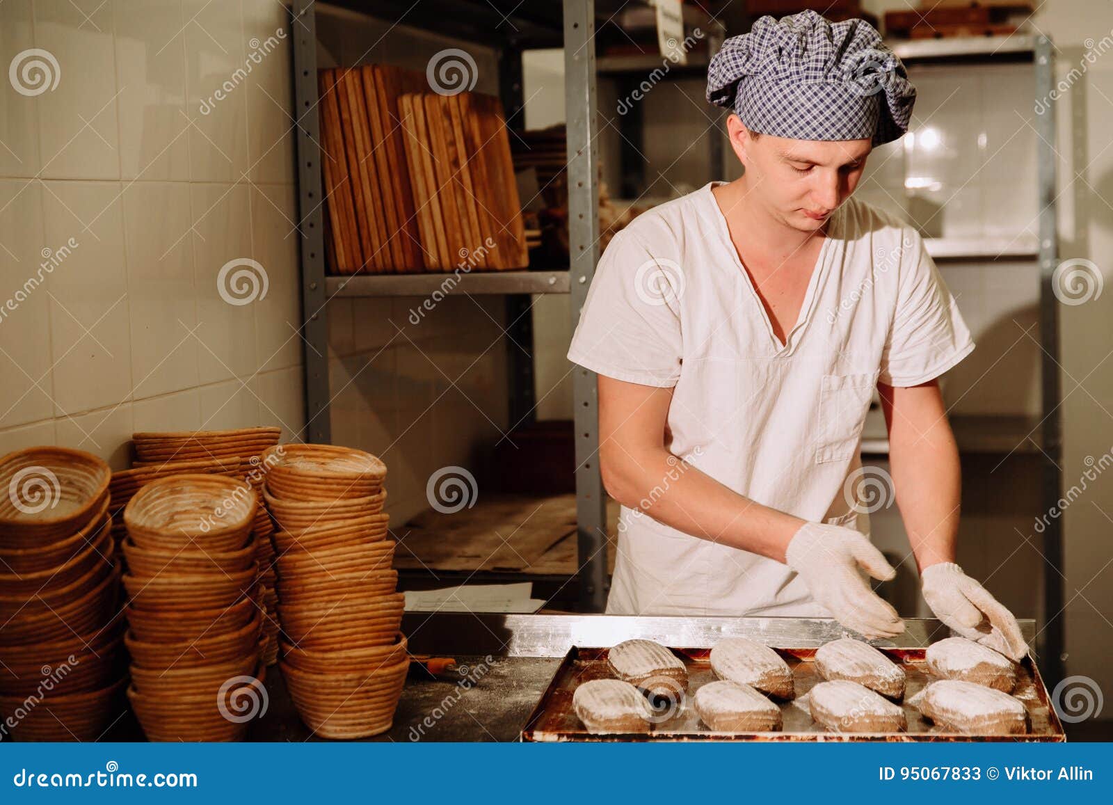 Proving Dough of Bran in Basket. Private Bakery. Production Bread Stock ...
