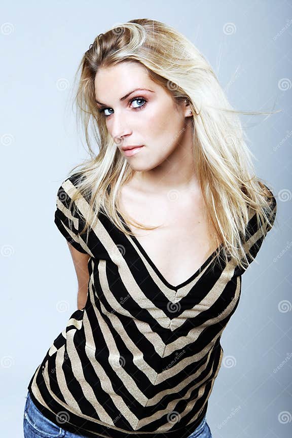 Provocative Blond in a Striped Top Stock Image - Image of portrait ...