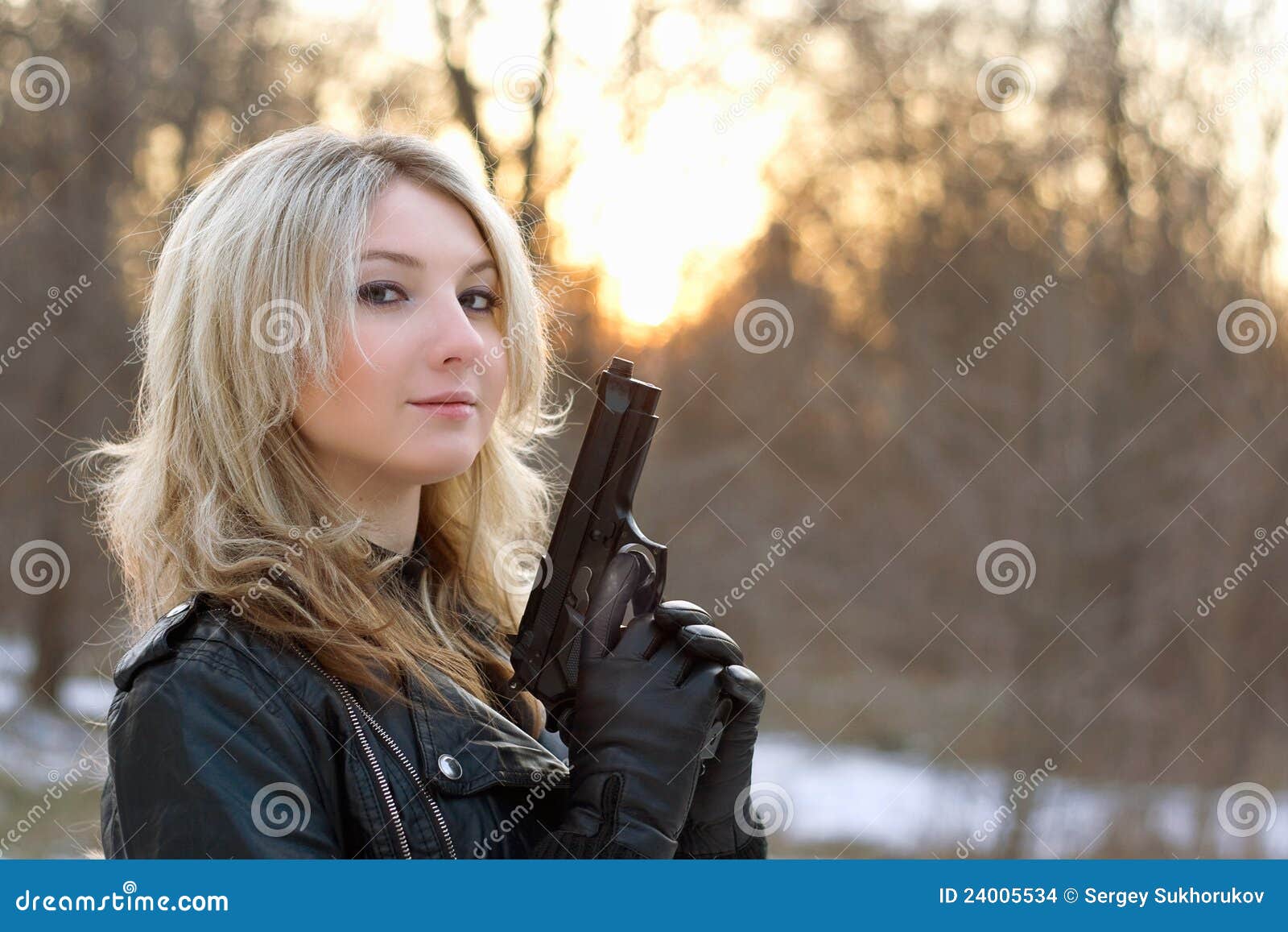 Provocative Young Woman at Sunset Stock Photo - Image of military ...