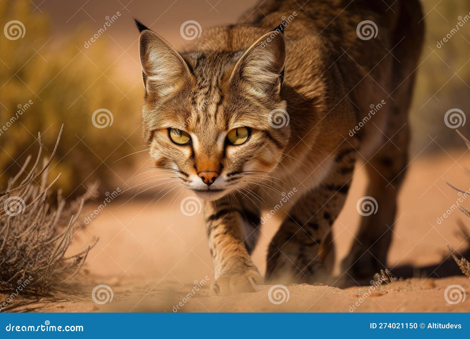Prowling Desert Cat Ready To Pounce On Unsuspecting Prey Stock Illustration Illustration Of