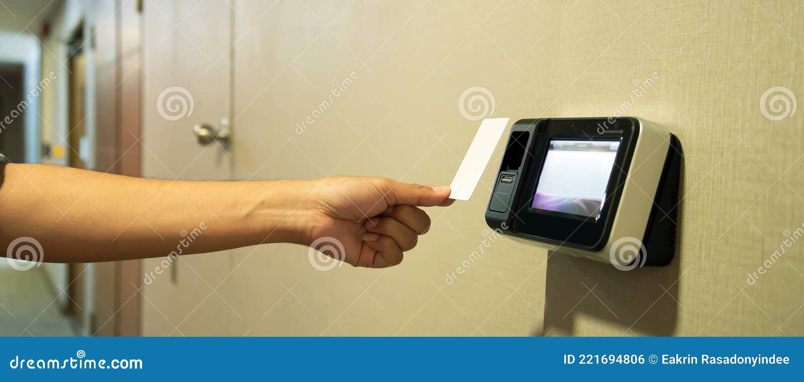 Close Up Hand of Security Man Using ID Card Scanning at the Access ...