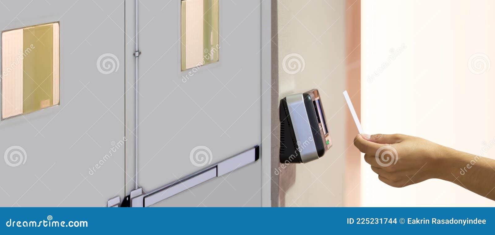 Close Up Hand of Security Man Using ID Card Scanning at the Access ...