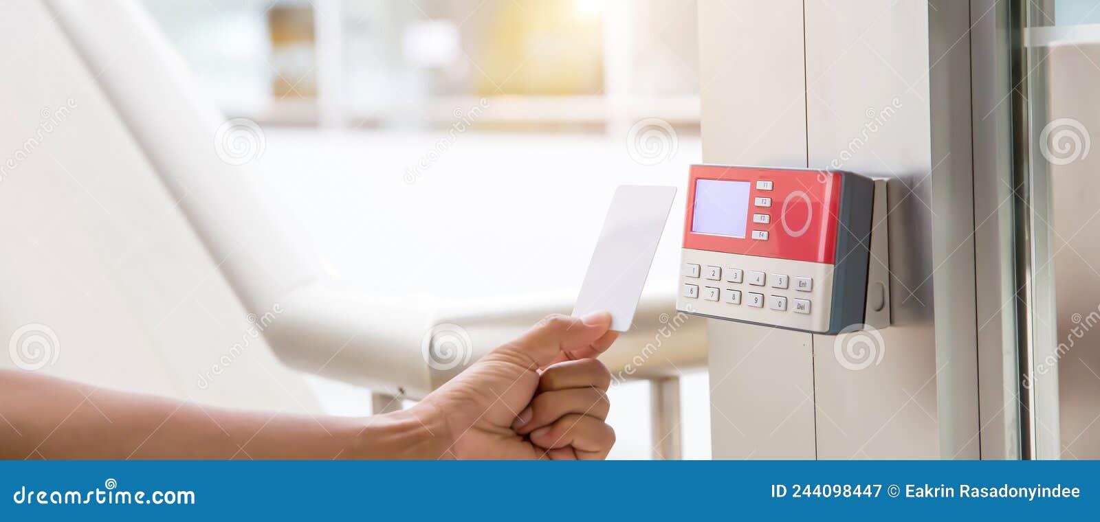 Close Up Hand Security Man Using ID Card Scanning at the Access Control ...