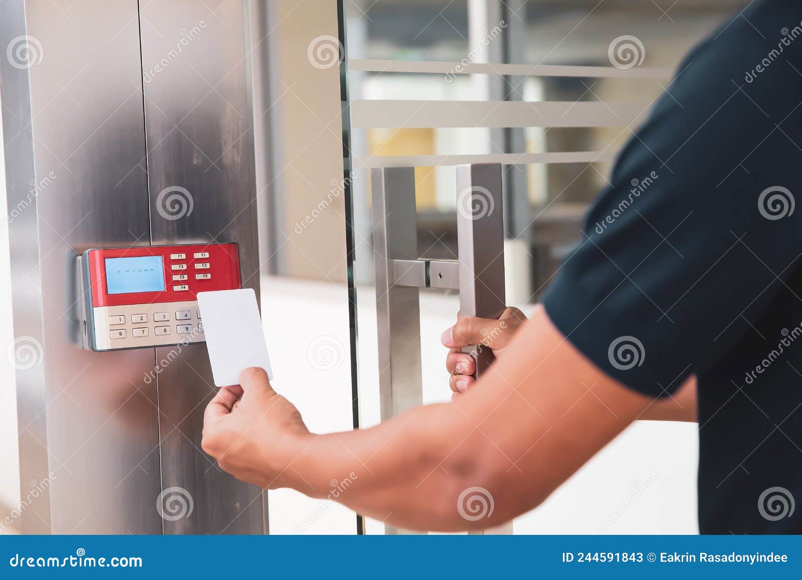 Close Up Hand Security Man Using ID Card Scanning at the Access Control ...