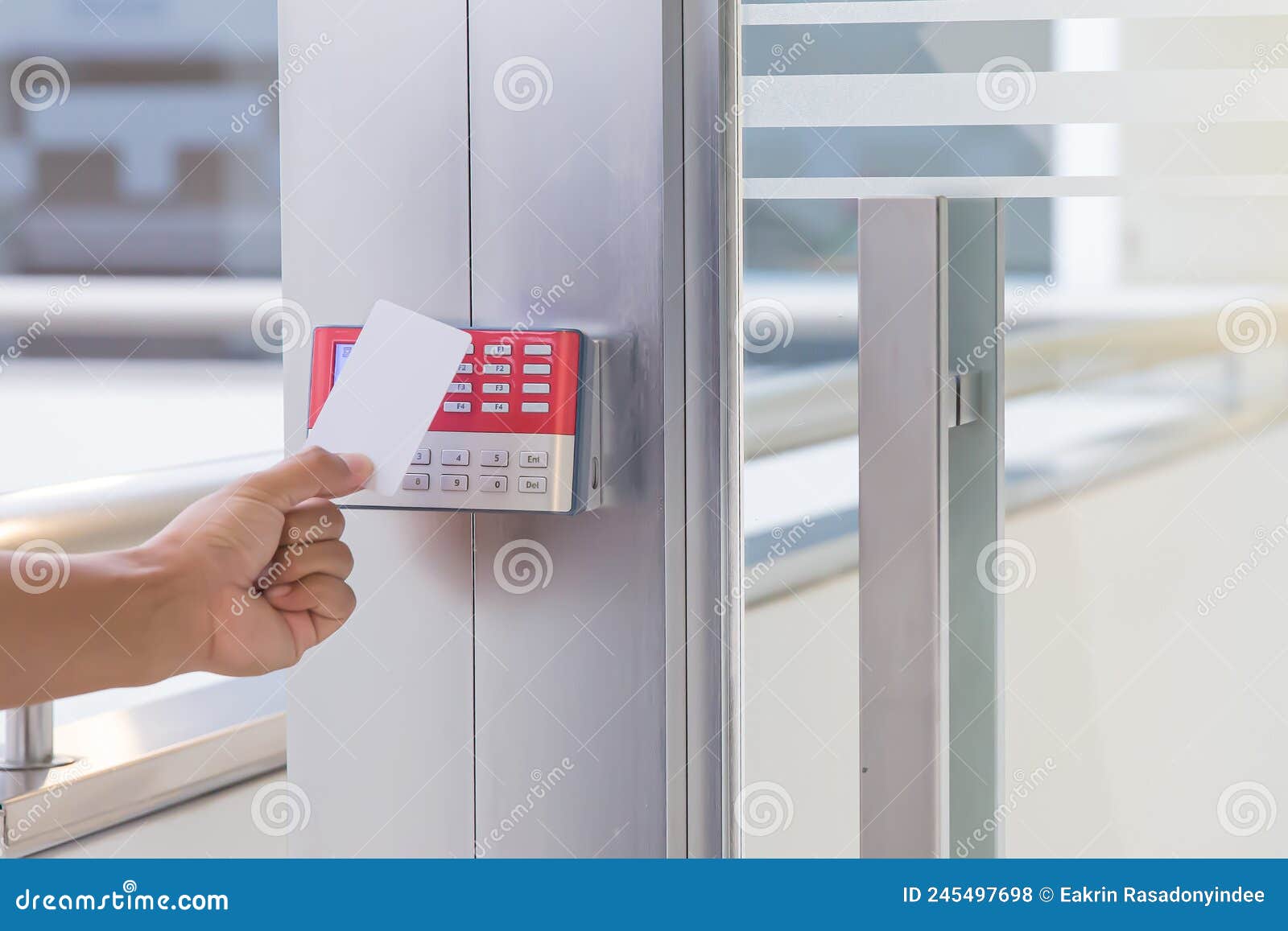 Close Up Hand Security Man Using ID Card Scanning at the Access Control ...
