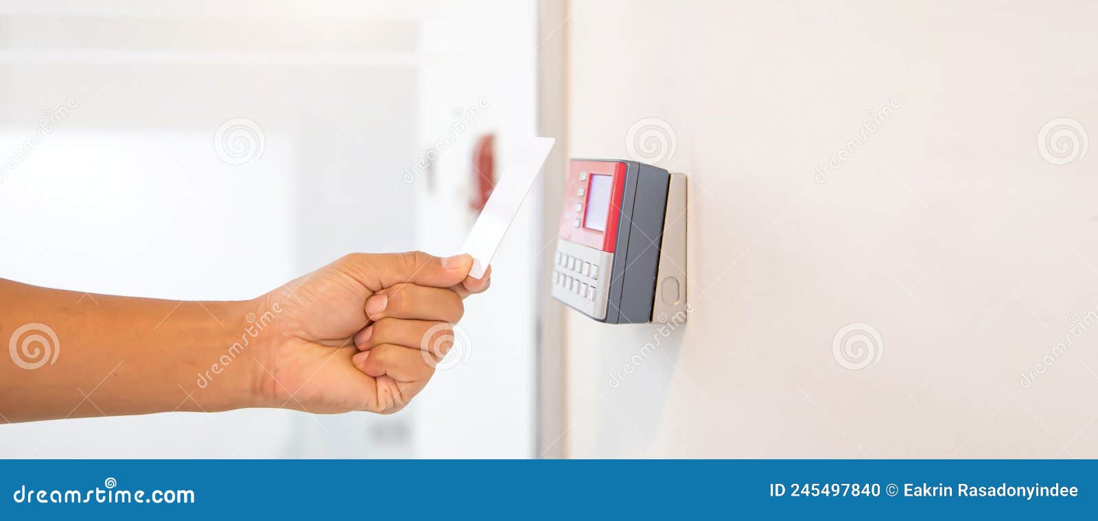 Close Up Hand Security Man Using ID Card Scanning at the Access Control ...