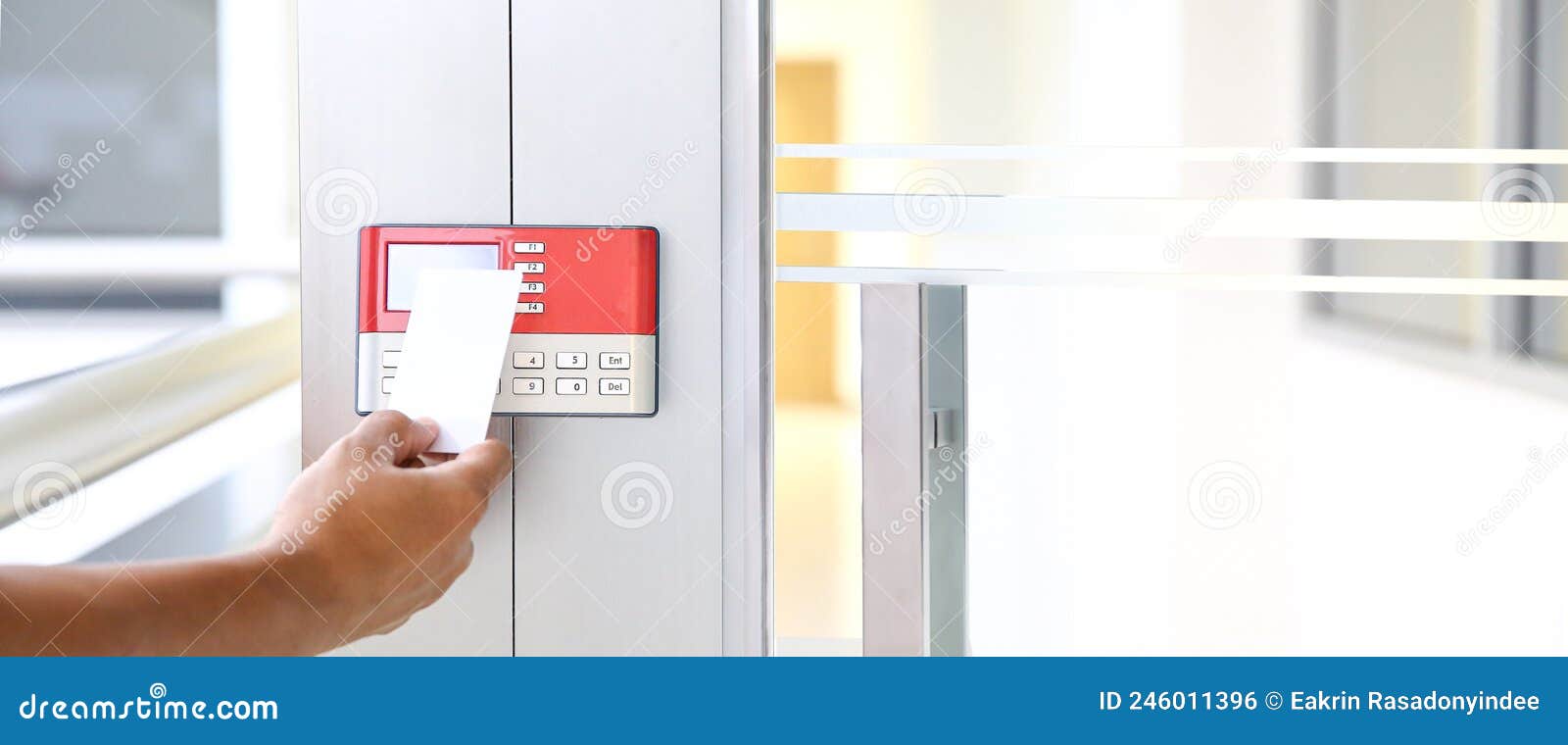 Close Up Hand Security Man Using ID Card Scanning at the Access Control ...