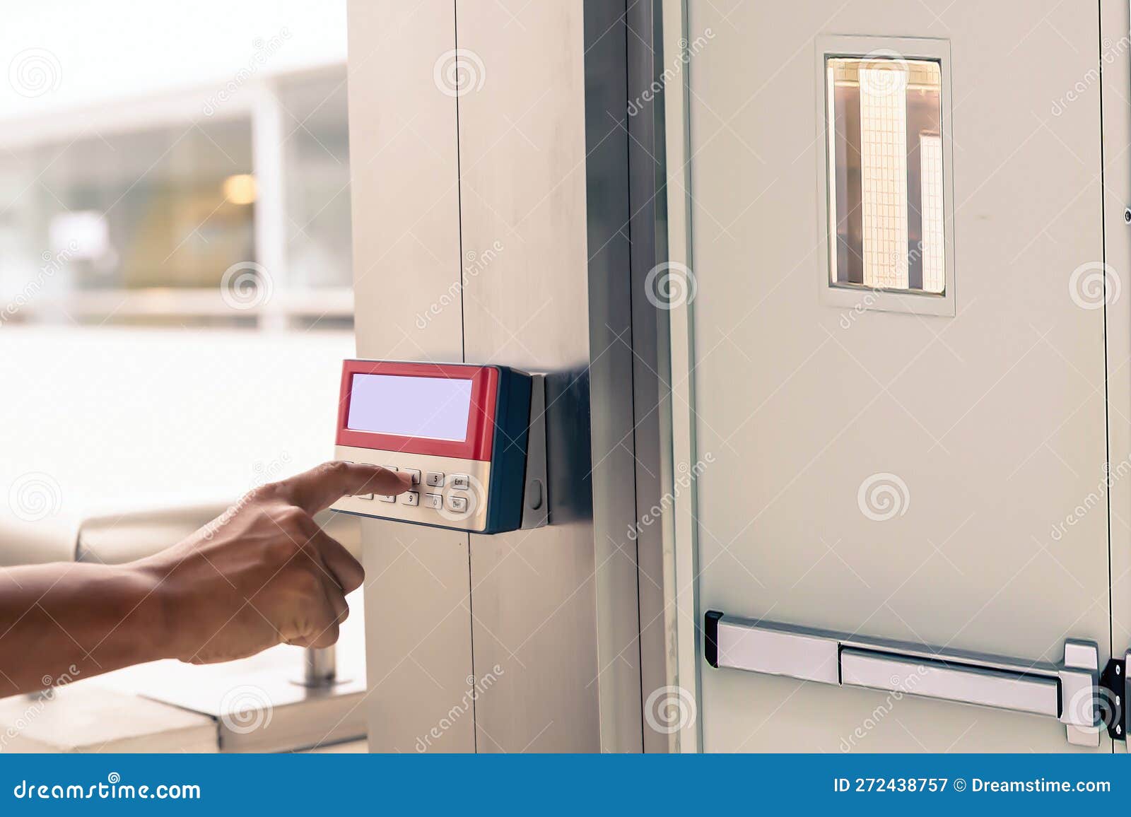 Proximity Card Reader Door Unlock, Hand Security Man Press Button on ID ... Proximity Card Reader Door Unlock, Hand Security Man Press Button on ID ...