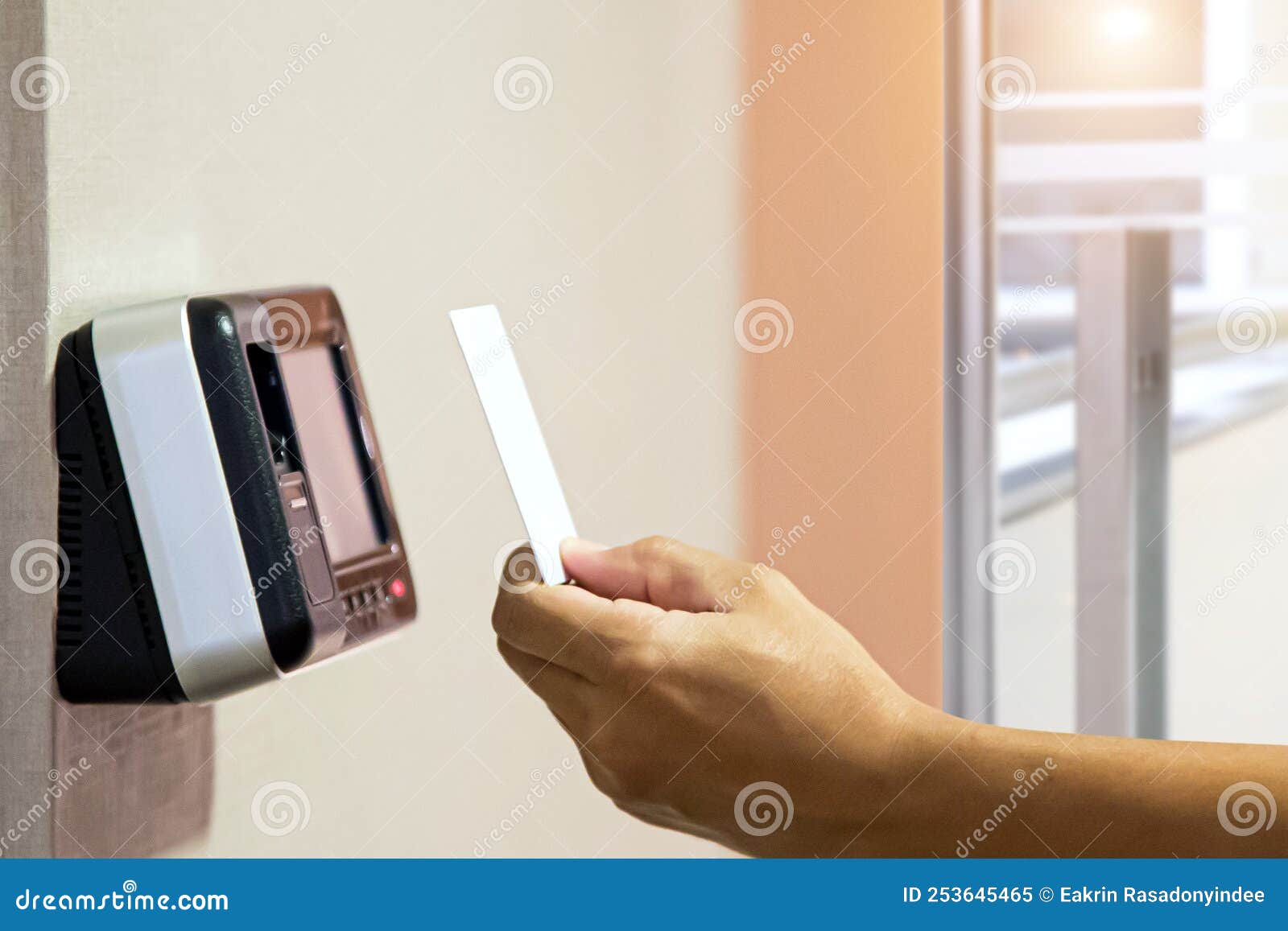 Proximity Card Reader Door Unlock, Hand Security Man Using ID Card on ...