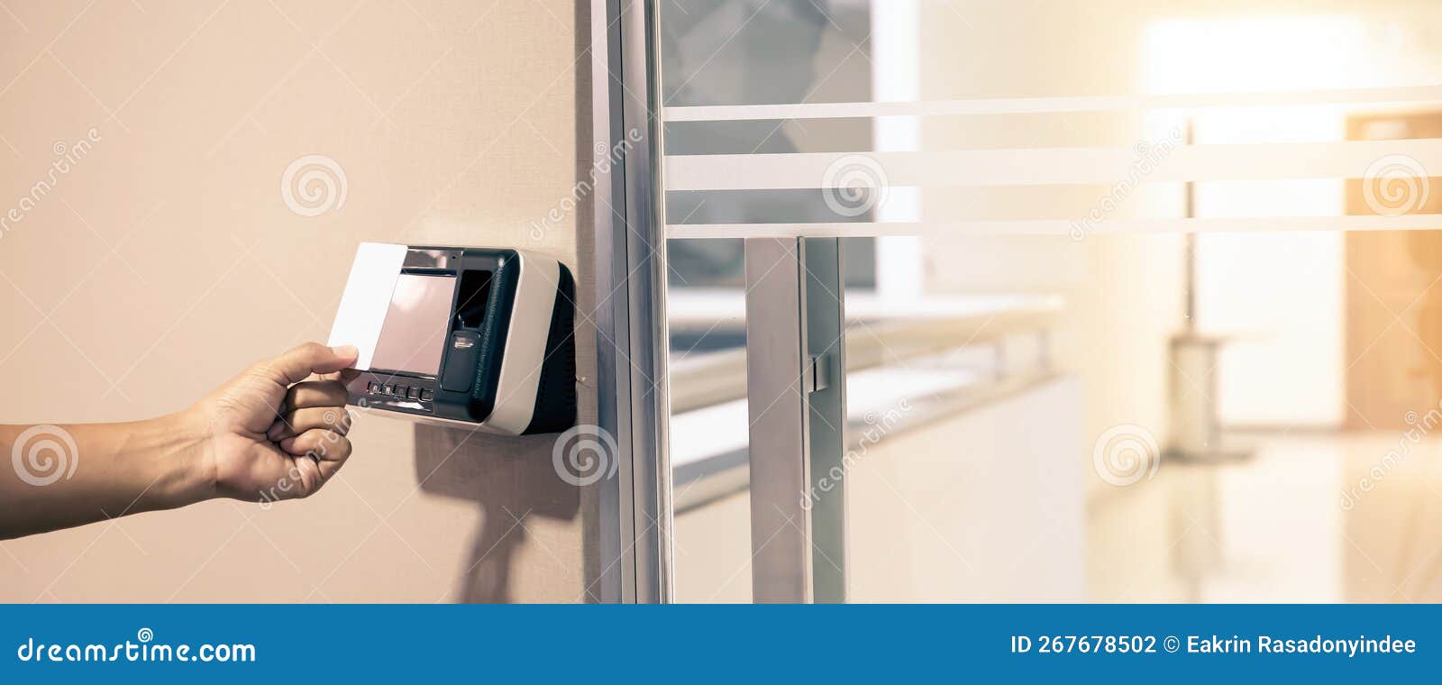 Proximity Card Reader Door Unlock, Hand Security Man Using ID Card on ...