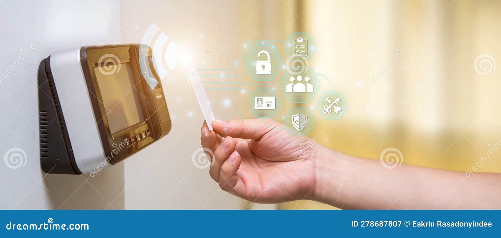 Proximity Card Reader Door Unlock, Hand Security Man Using ID Card on ...