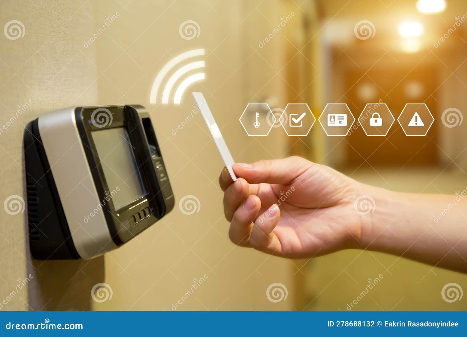 Proximity Card Reader Door Unlock, Hand Security Man Using ID Card on ...