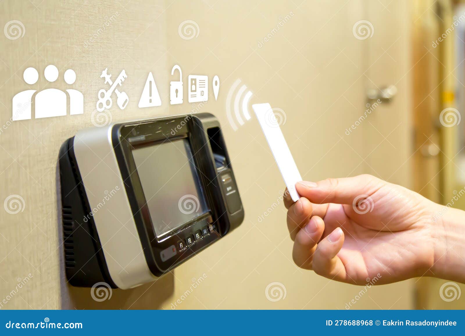 Proximity Card Reader Door Unlock, Hand Security Man Using ID Card on ...