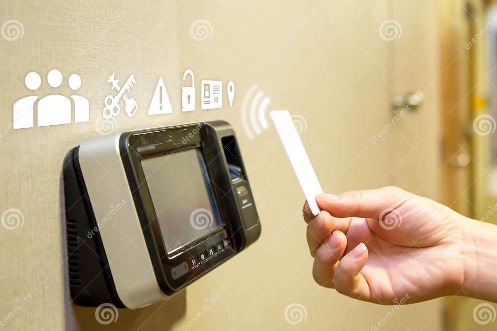Proximity Card Reader Door Unlock, Hand Security Man Using ID Card on ...