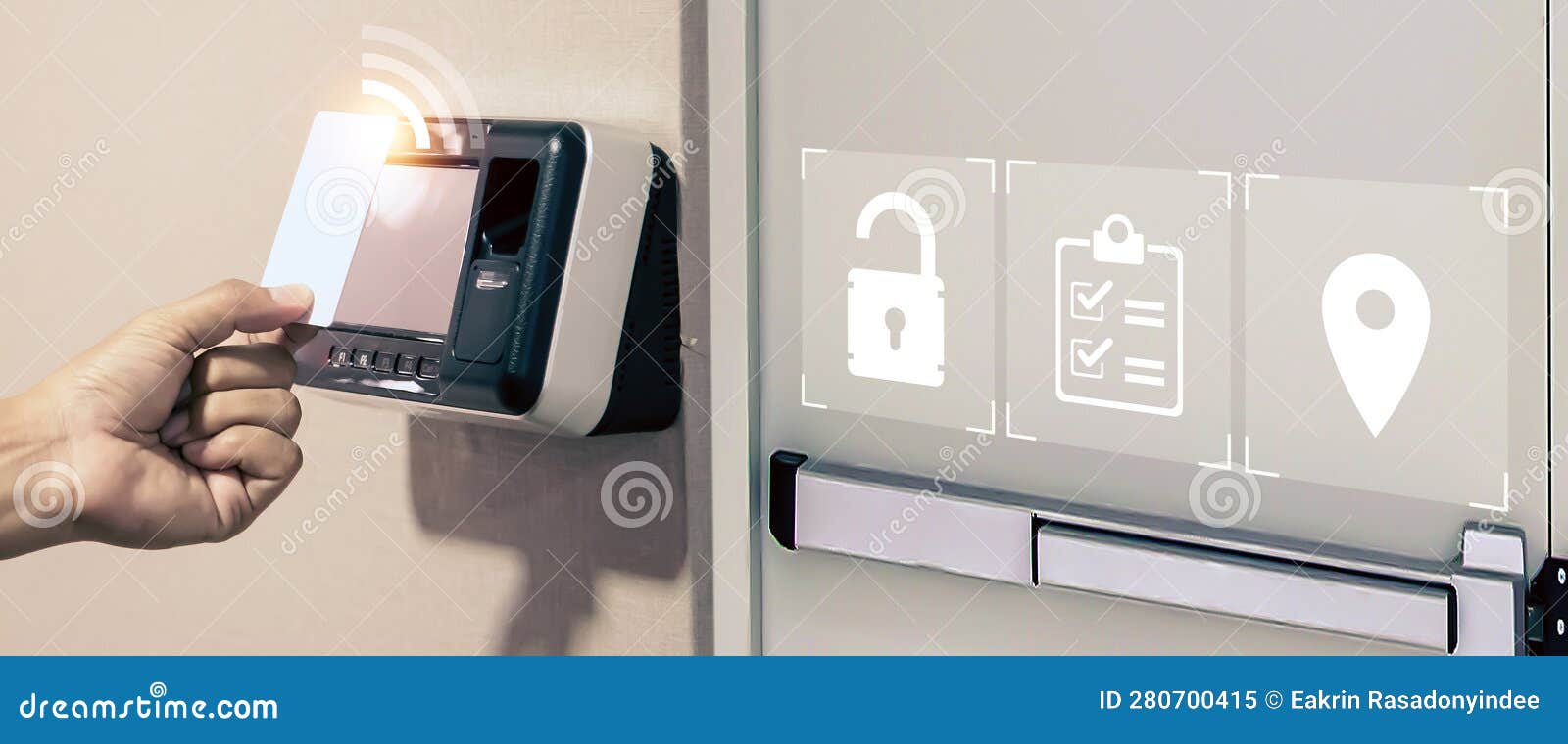 Proximity Card Reader Door Unlock, Hand Security Man Using ID Card on ...