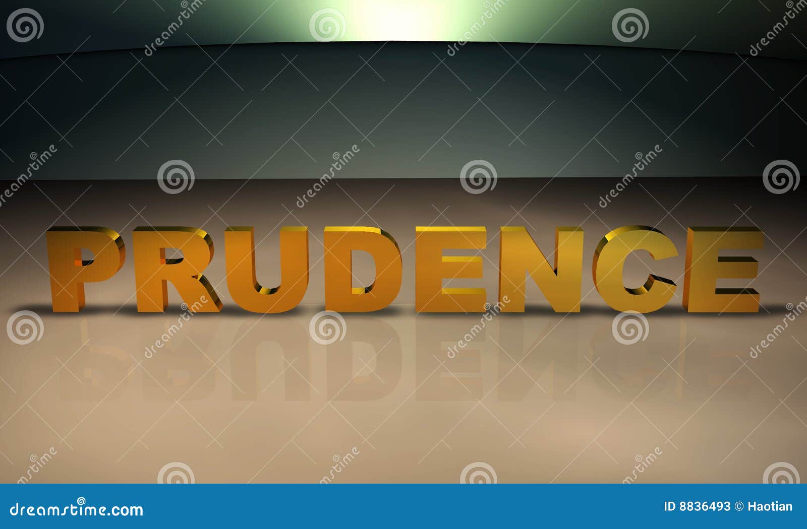 Prudence 3D Text in gold stock illustration. Illustration of business ...