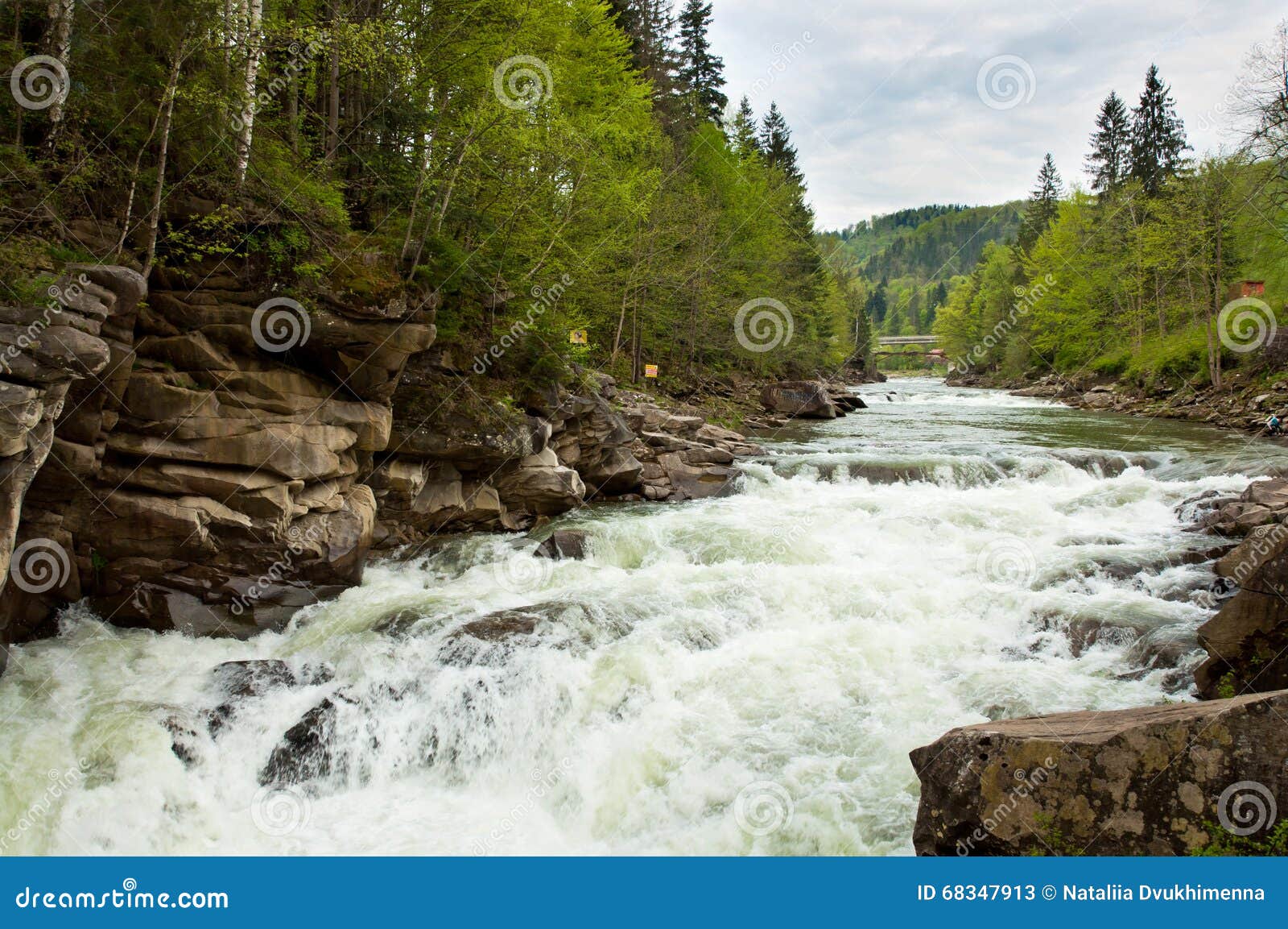 Prut River and Waterfall Probiy in Carpathians, Ukraine Stock Image ...
