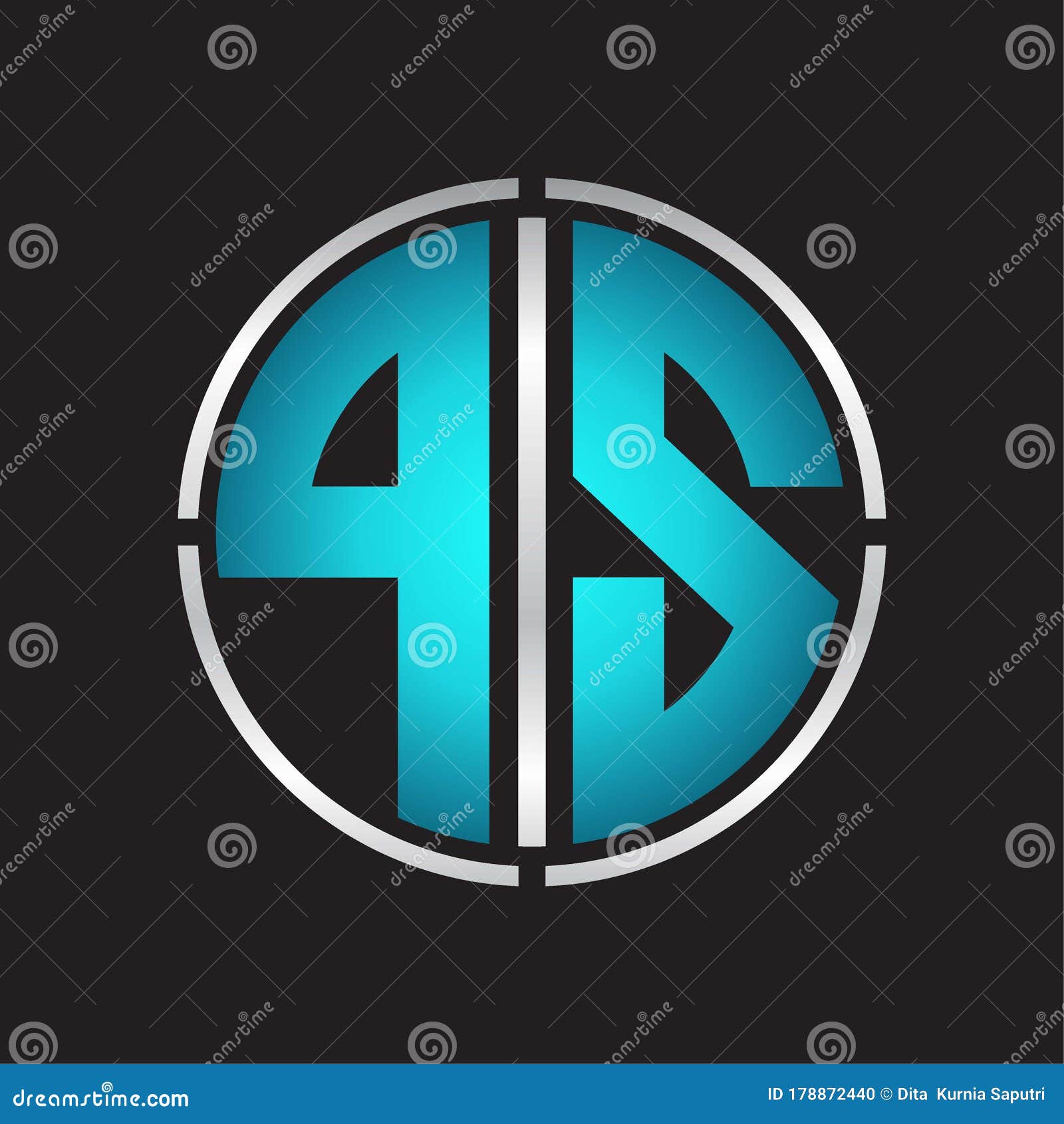 PS Logo Initial with Circle Line Cut Design Template on Blue Colors ...