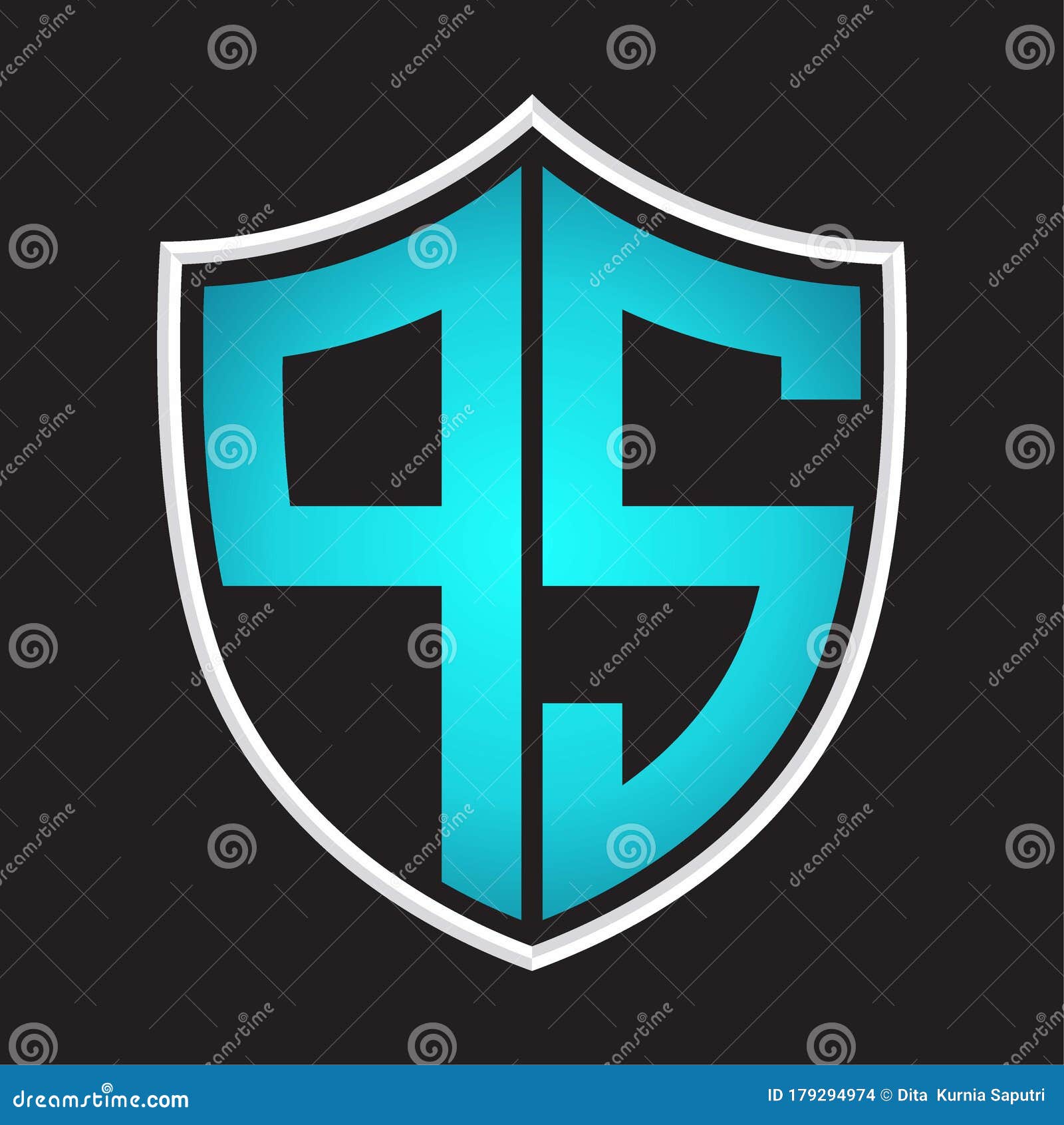 PS Logo Monogram with Shield Shape Isolated Blue Colors on Outline ...