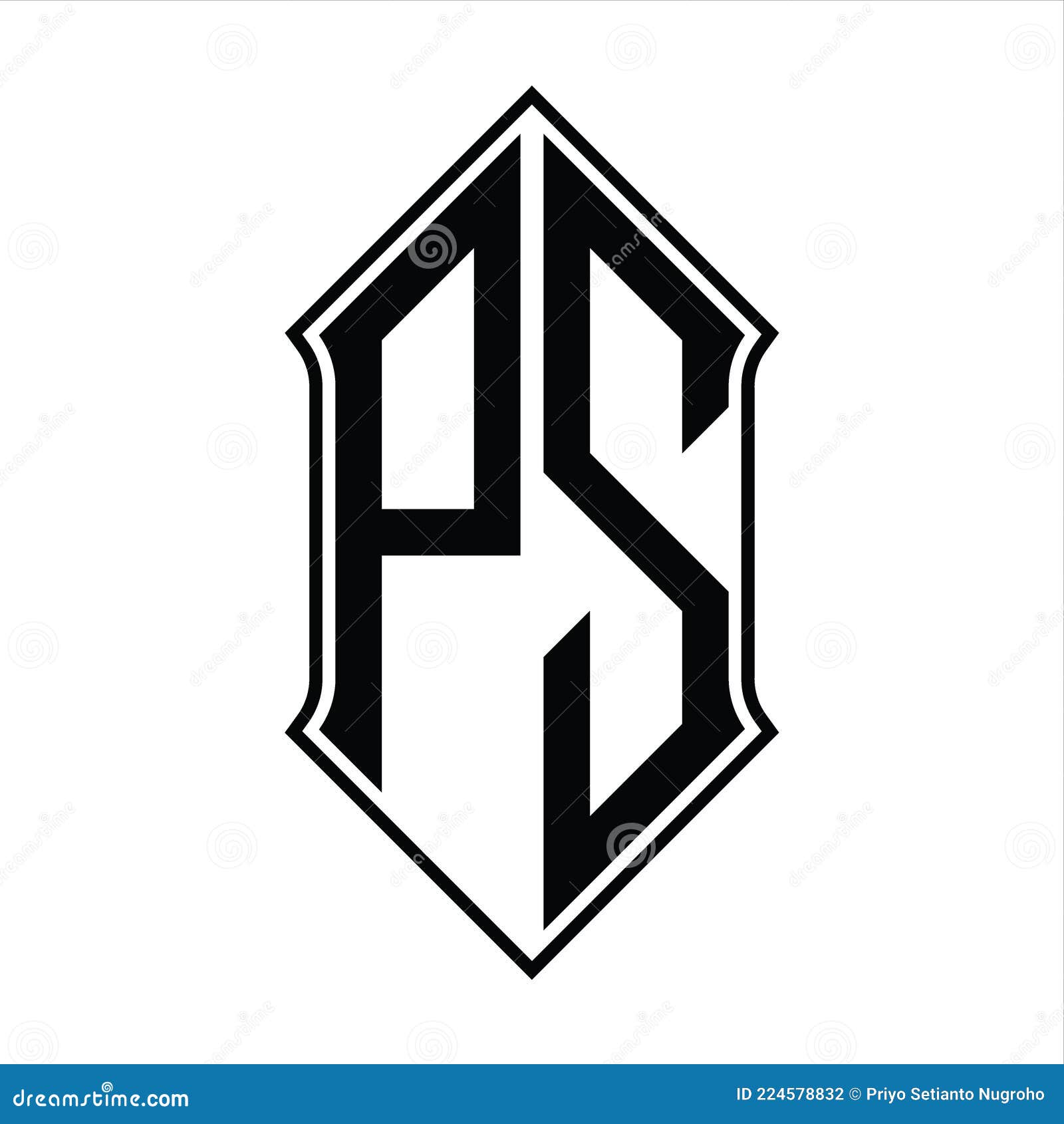 PS Logo Monogram with Shieldshape and Outline Design Template Vector ...