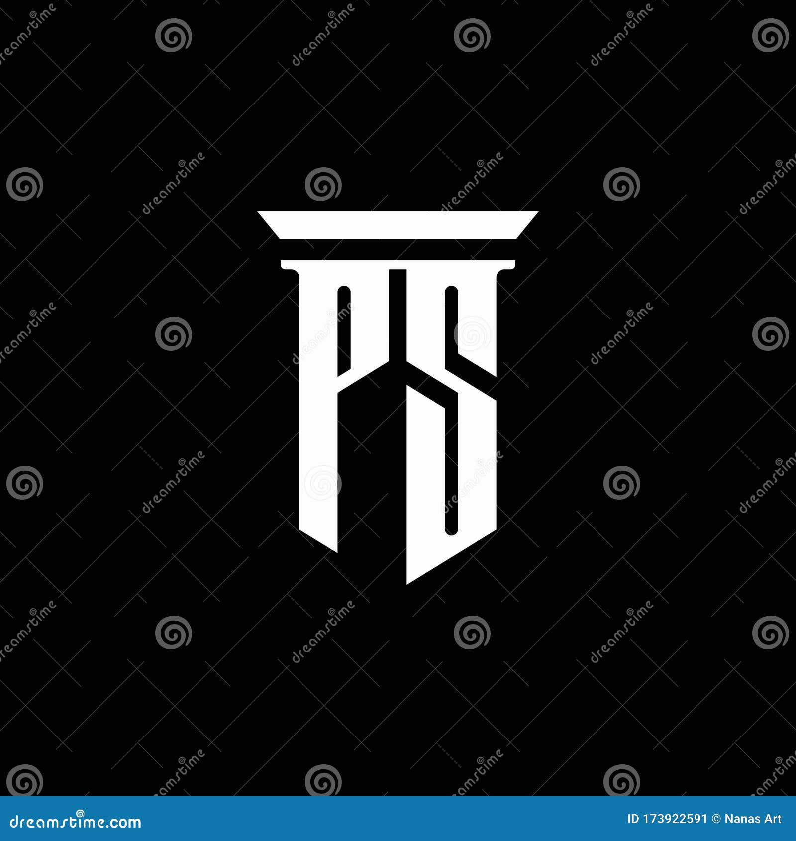 PS Monogram Logo with Emblem Style Isolated on Black Background Stock ...