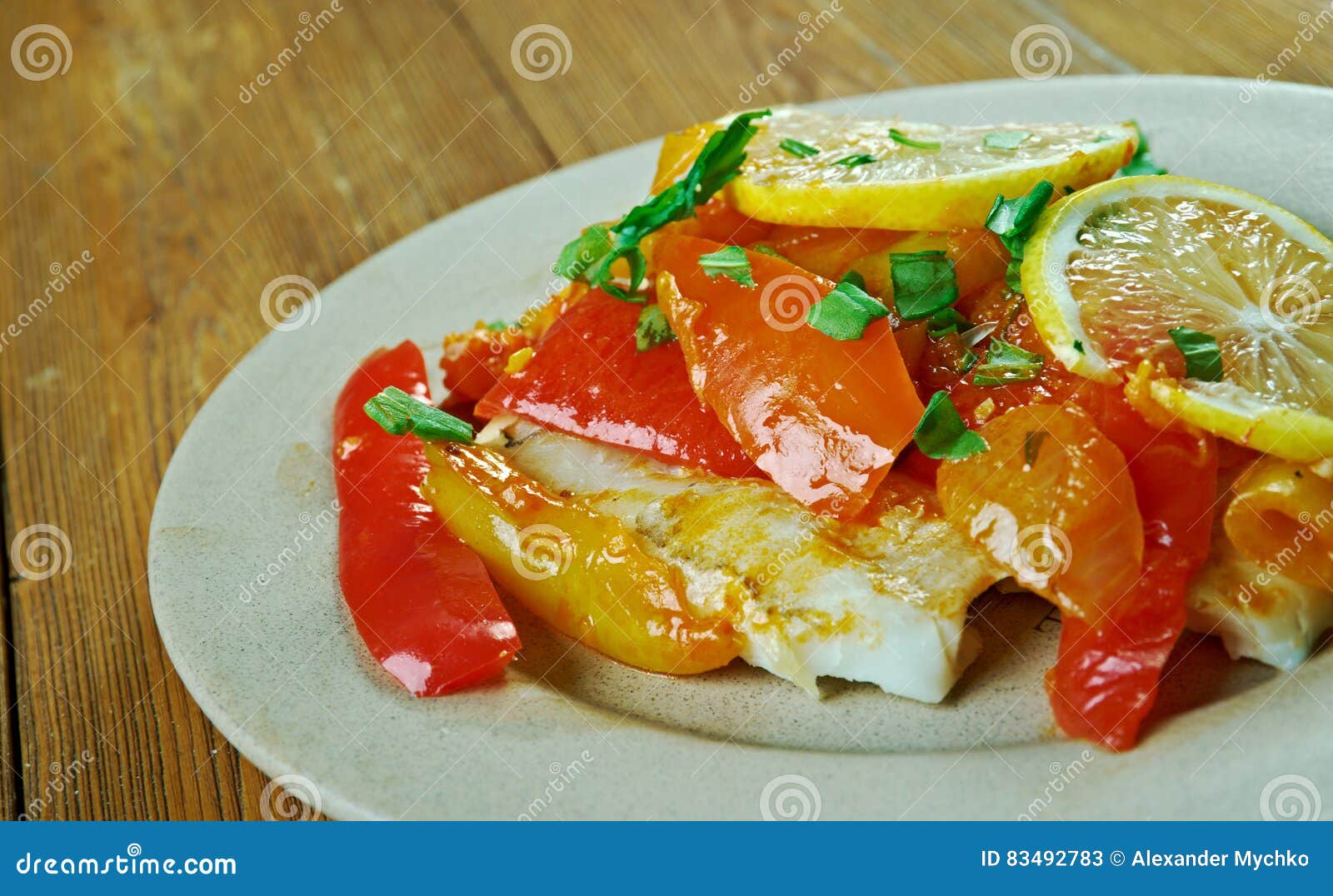 Psari Plaki stock image. Image of fish, potatoes, food - 83492783