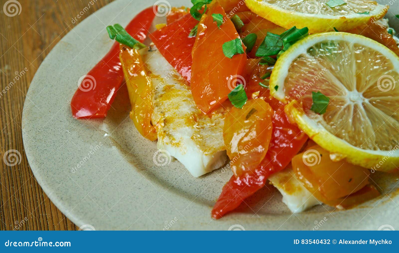 Psari Plaki stock photo. Image of meal, delicious, view - 83540432