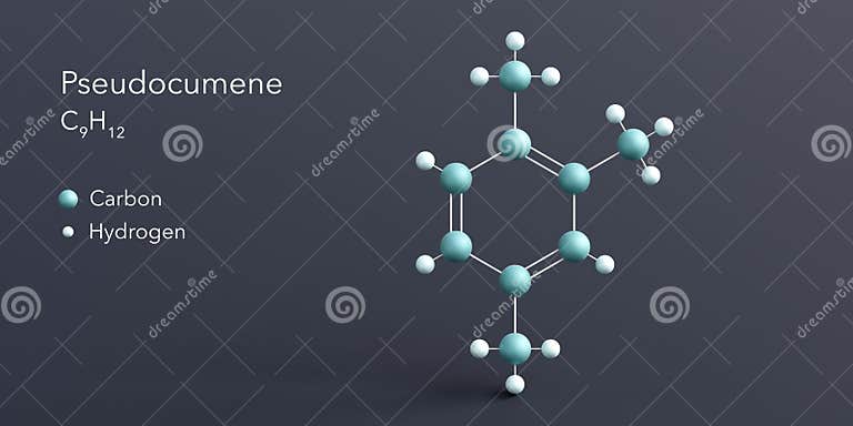 Pseudocumene Molecule 3d Rendering, Flat Molecular Structure with ...