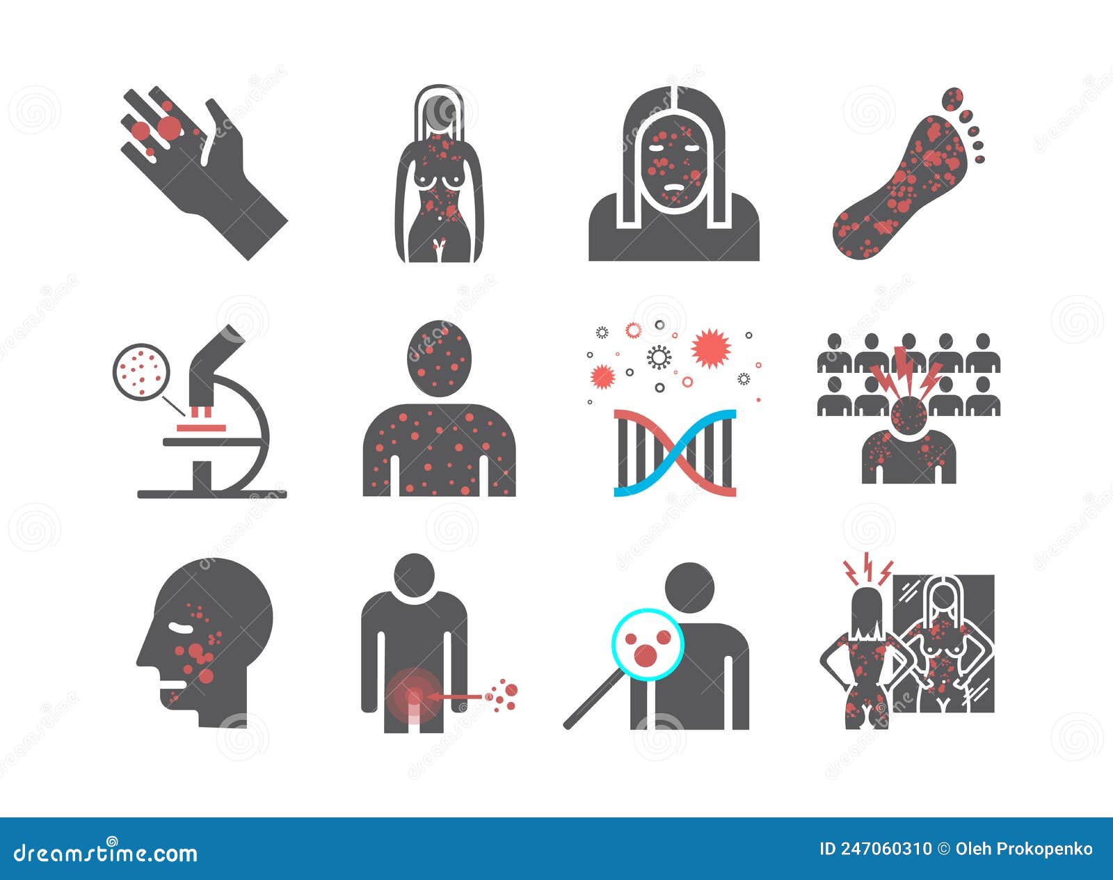 Psoriasis Icons Set. Symptoms, Treatment Stock Illustration ...