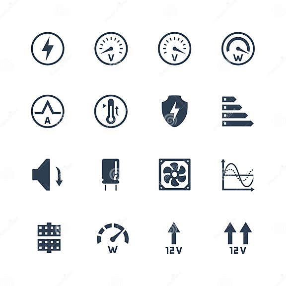 PSU or Power Supply Unit for Desktop Computer Icons. Protections and ...
