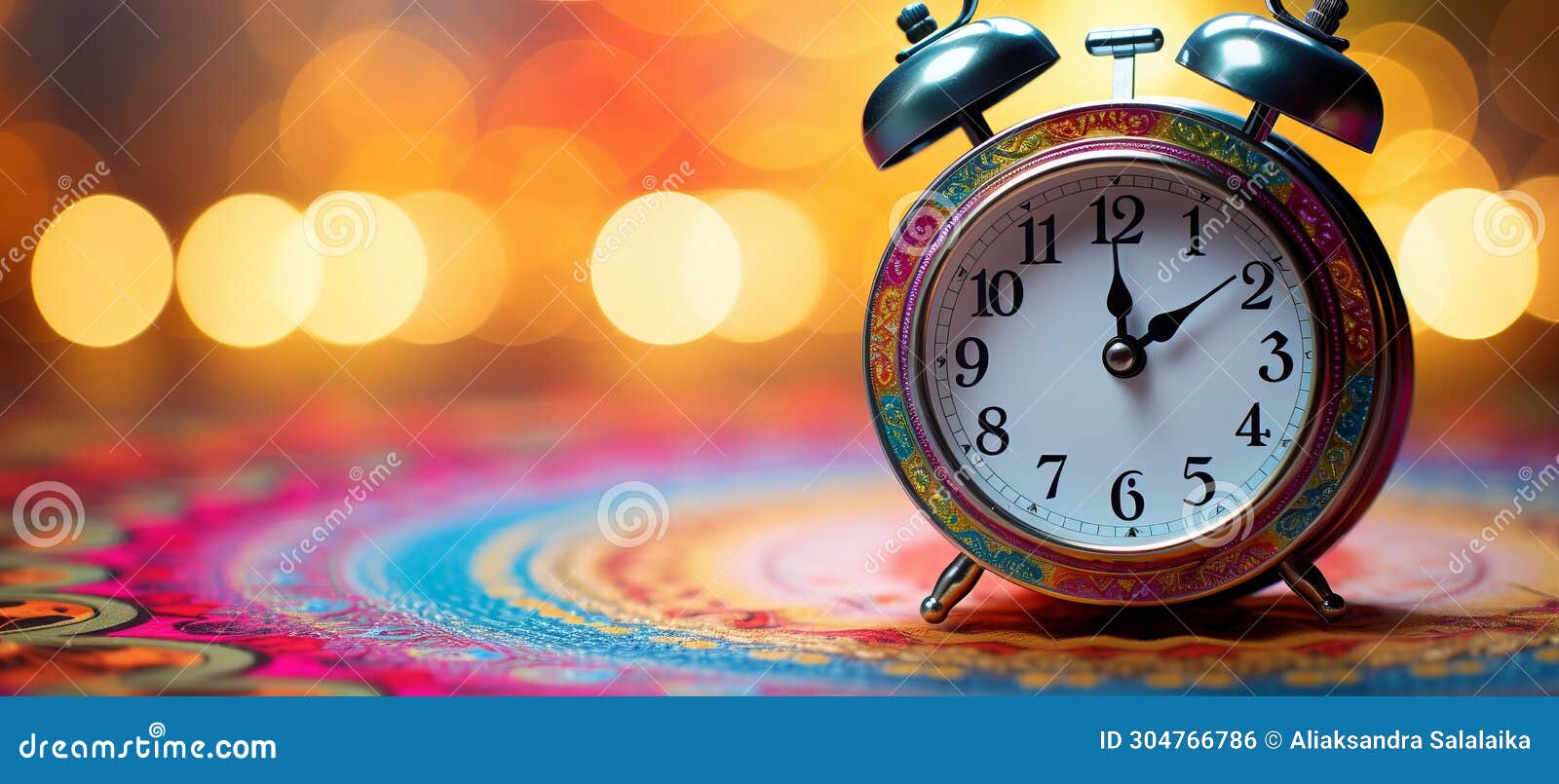 Psychedelic Abstract Background with Alarm Clock and Free Copy Space ...