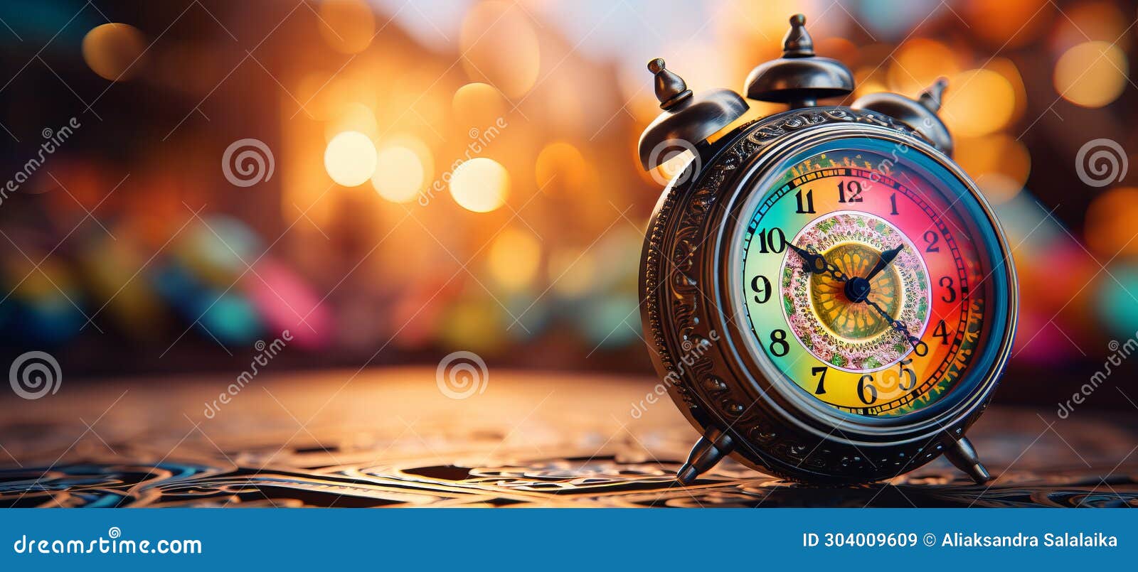 Psychedelic Abstract Background with Alarm Clock, Free Copy Space for ...
