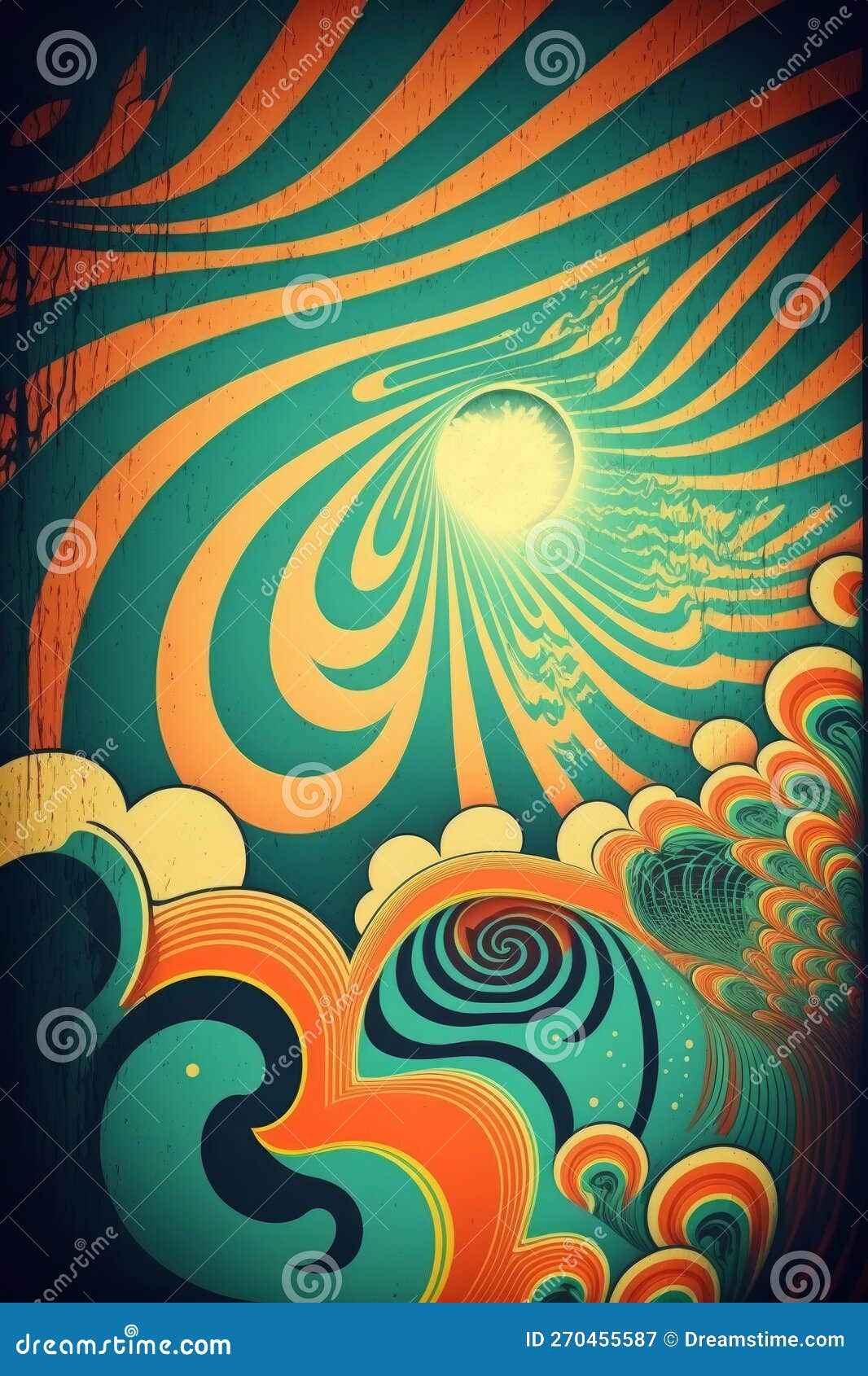 Psychedelic Abstract Background Cover Banner Design. Retro 60s 70s ...