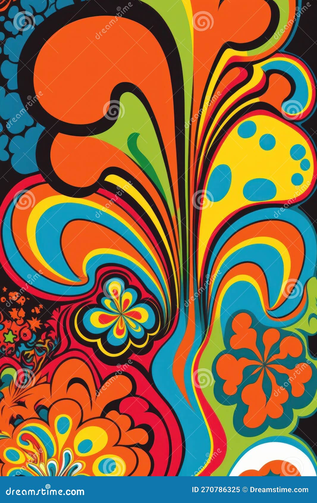 Psychedelic Abstract Background Cover Banner Design. Retro 60s 70s ...