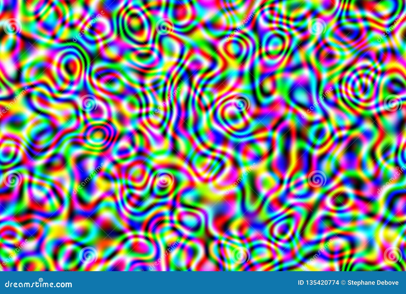 Psychedelic Abstract Background with Curves and Loops in Bold Saturated ...