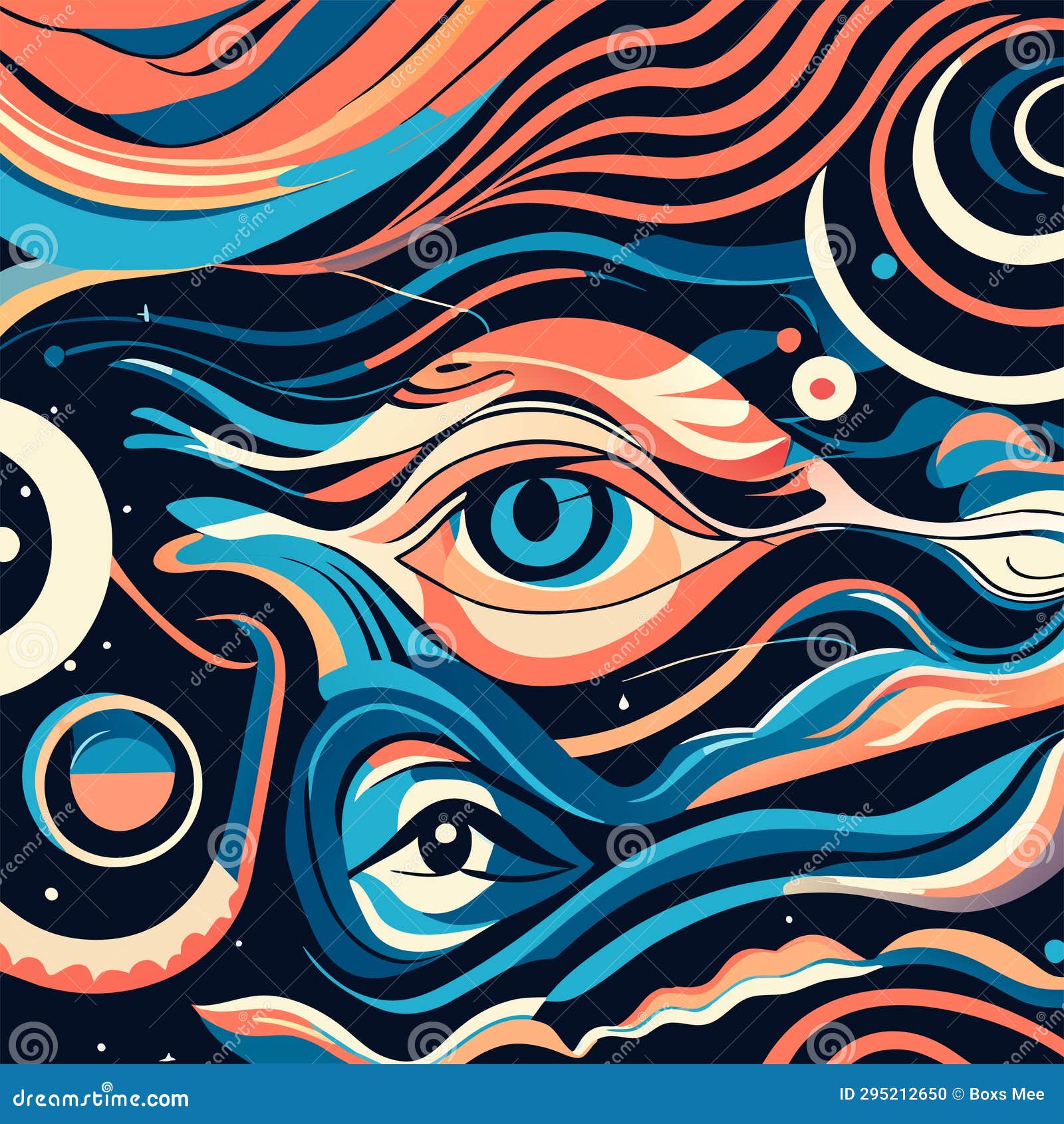 Psychedelic Abstract Background with Eyes and Waves. Vector ...