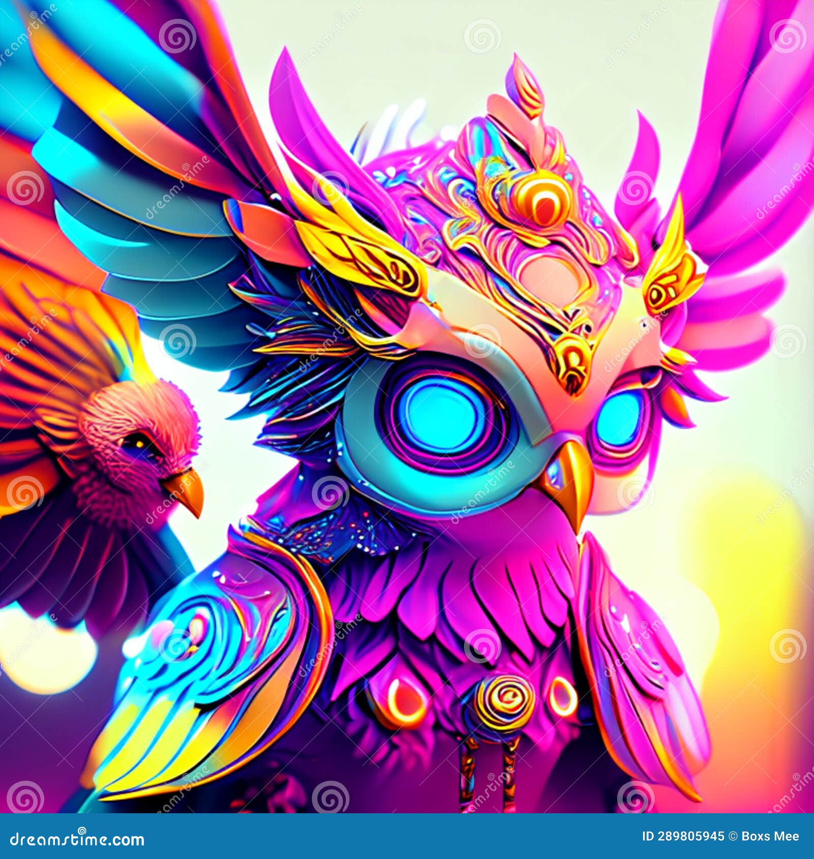 Psychedelic Abstract Background with a Fantastic Bird. 3d Rendering, 3d ...