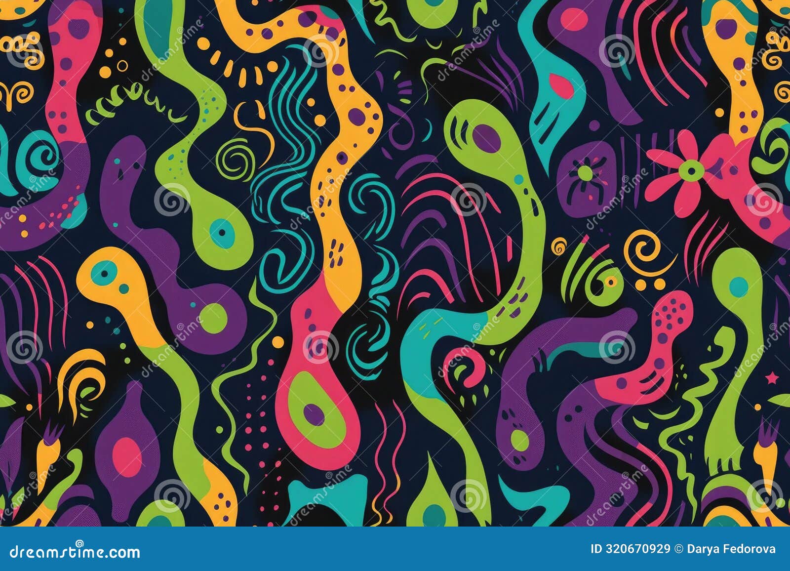 Psychedelic Abstract Pattern with Retro Color Palette and Fluid Shapes ...