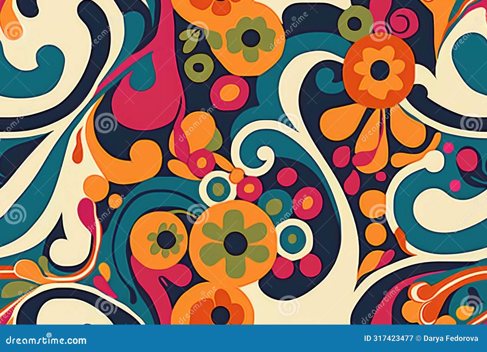 Psychedelic Abstract Pattern with Retro Color Palette and Fluid Shapes ...