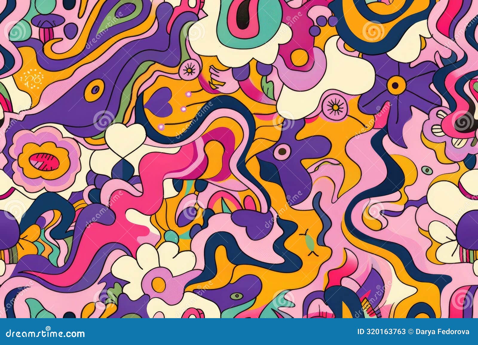 Psychedelic Abstract Pattern with Retro Color Palette and Fluid Shapes ...