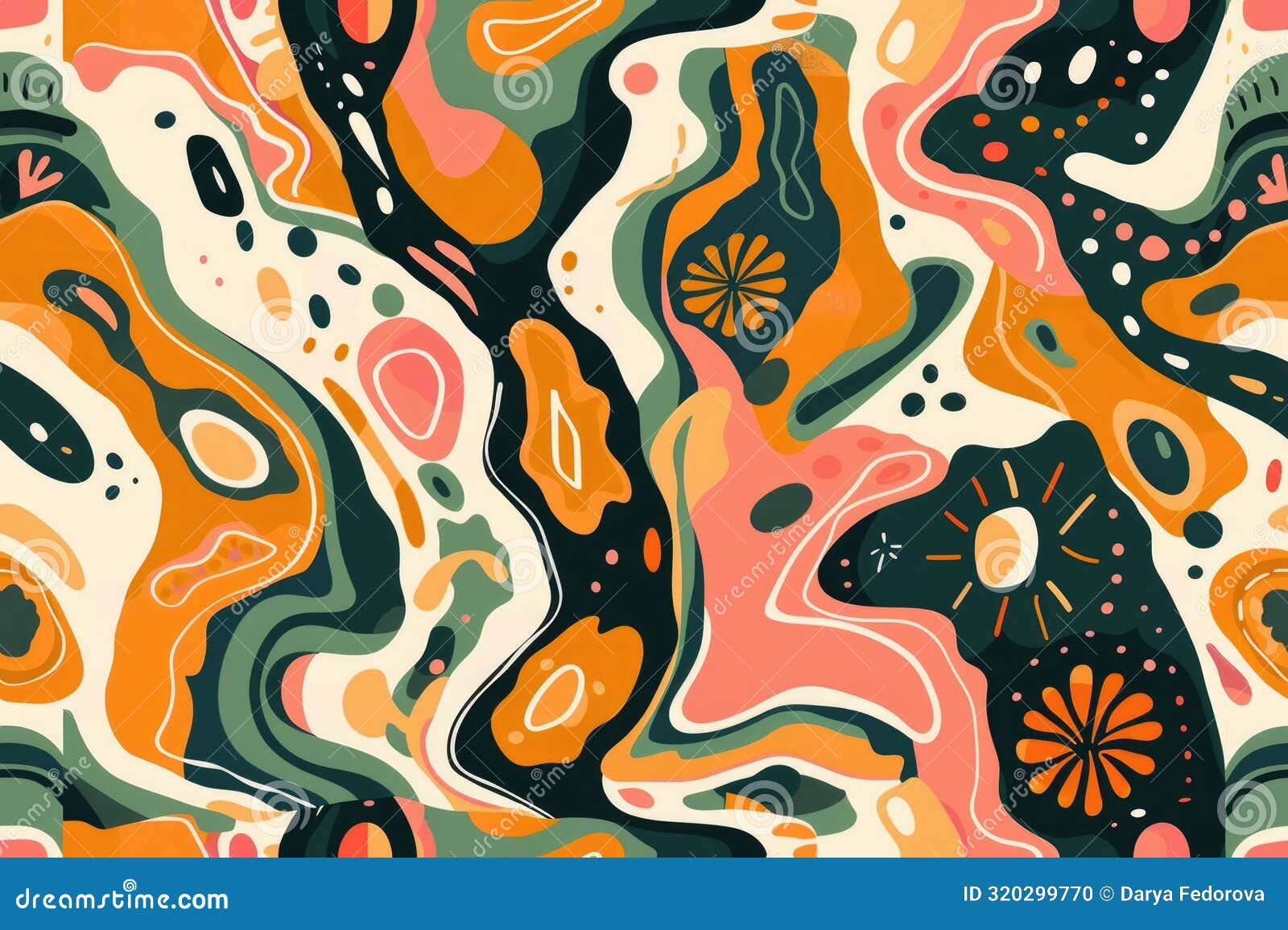 Psychedelic Abstract Pattern with Retro Color Palette and Fluid Shapes ...