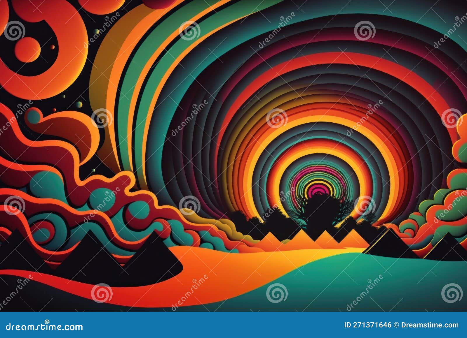 Psychedelic Abstract Retro Vibe Background, Warm Color Stock ...