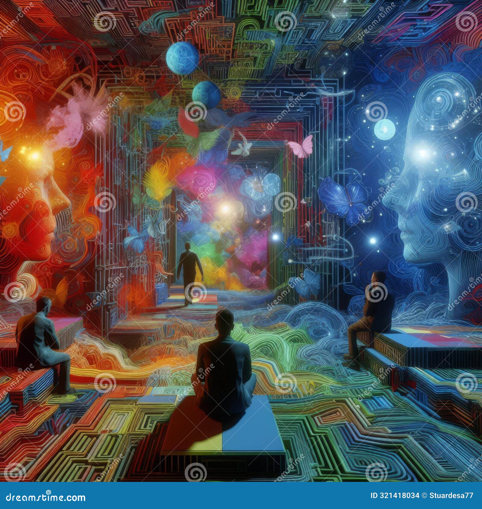 Psychedelic Art with Human Figures and Surreal Elements Stock ...