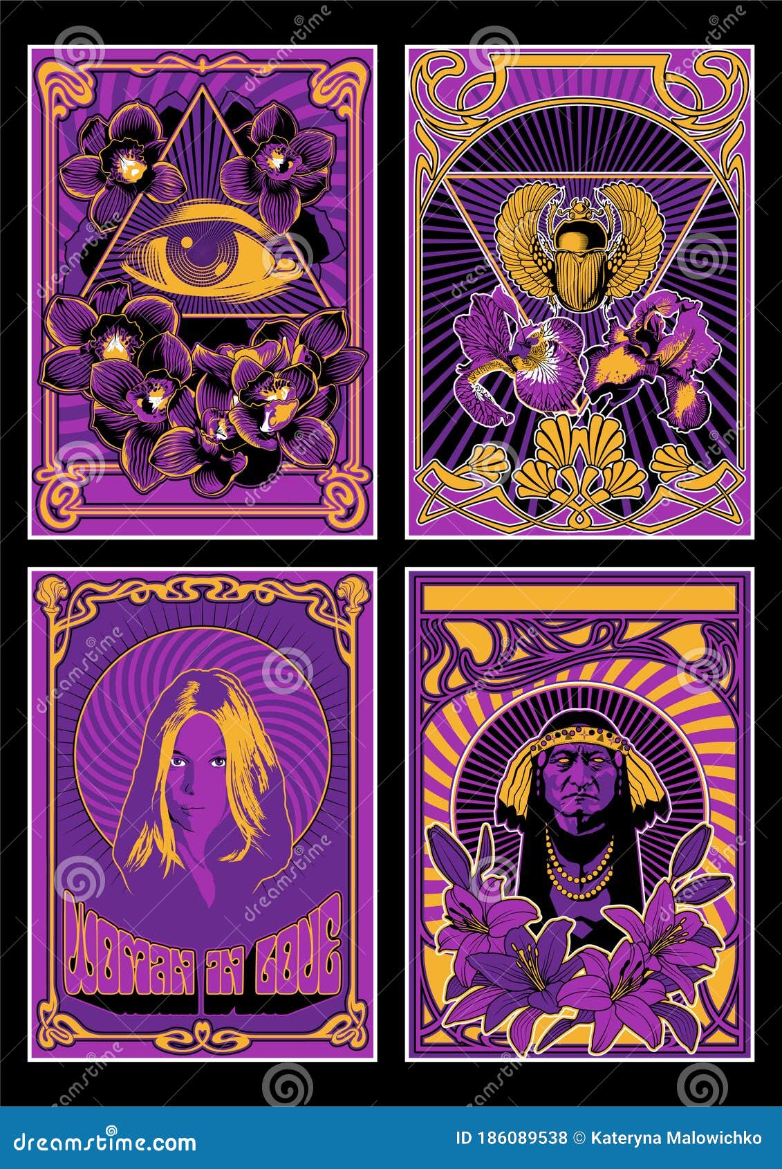 Psychedelic Art Poster Set 1960s Style Vector Illustration ...