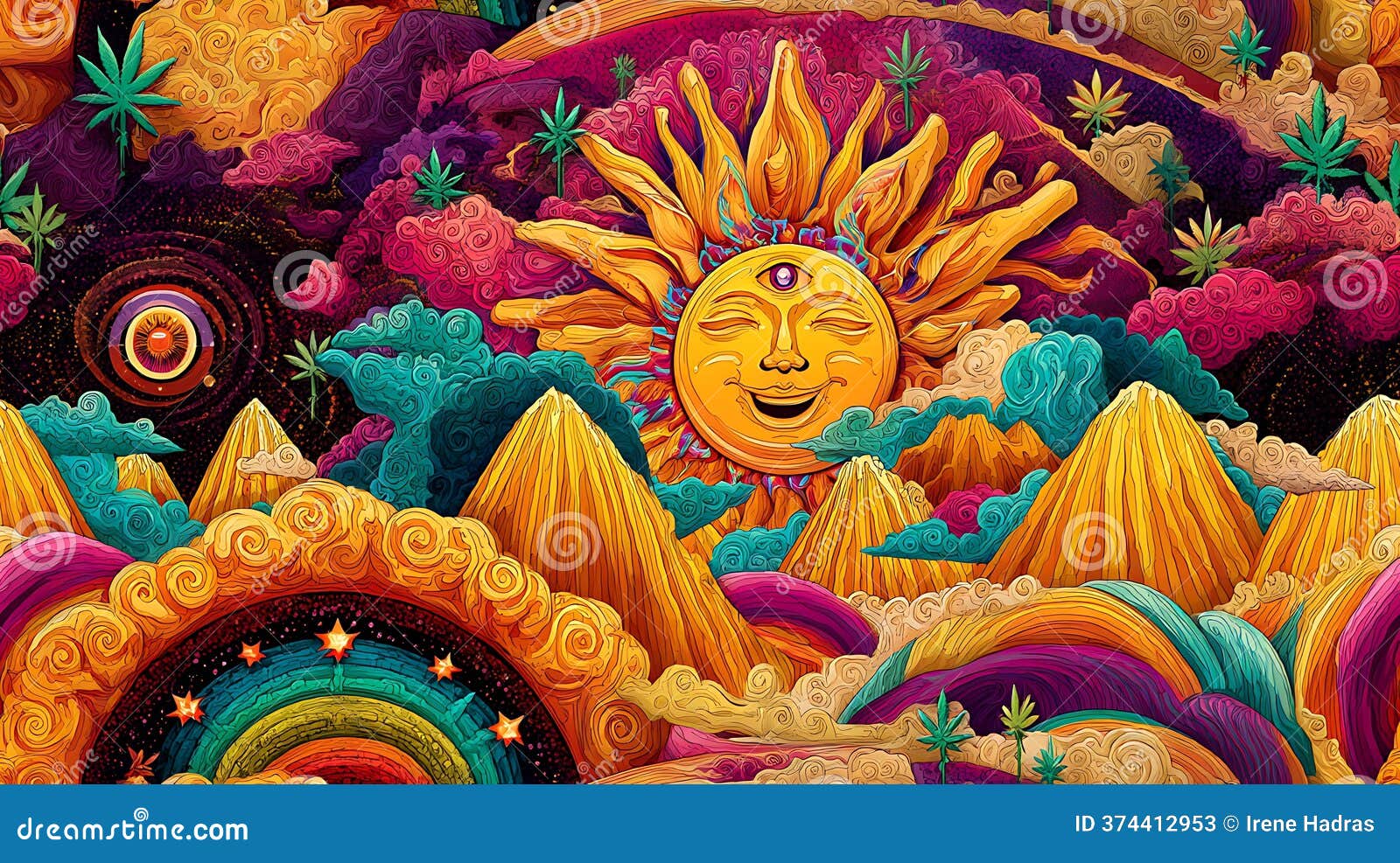 Psychedelic Cannabis Leaf. Generative AI. Not Based On Any Actual Scene ...